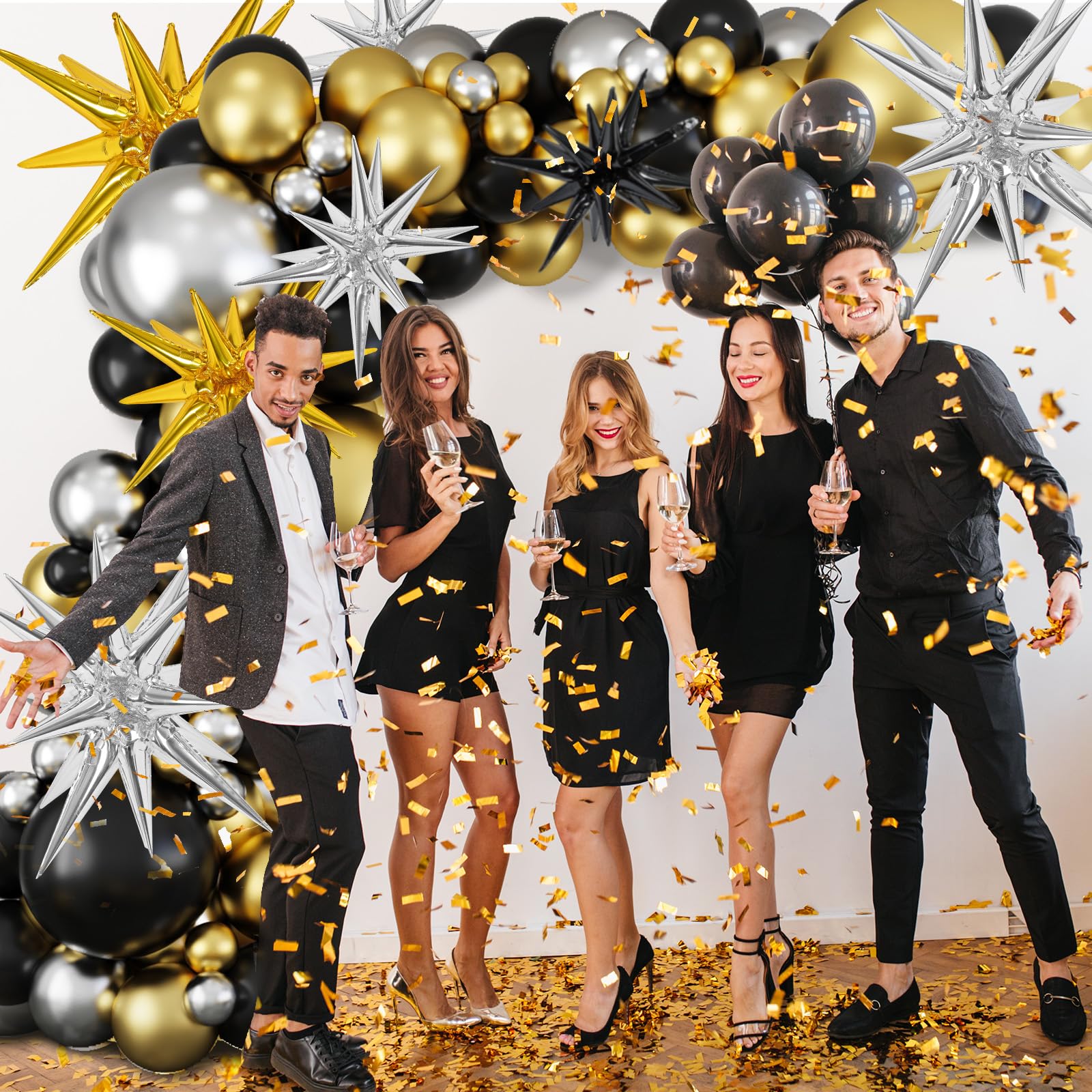 RUBFAC 140 Pcs Silver Star Balloons, 14 Point Starburst Balloons, 22/27Inch Silver Foil Starburst Balloon for Birthday Baby Shower Wedding Disco Party Decorations Supplies