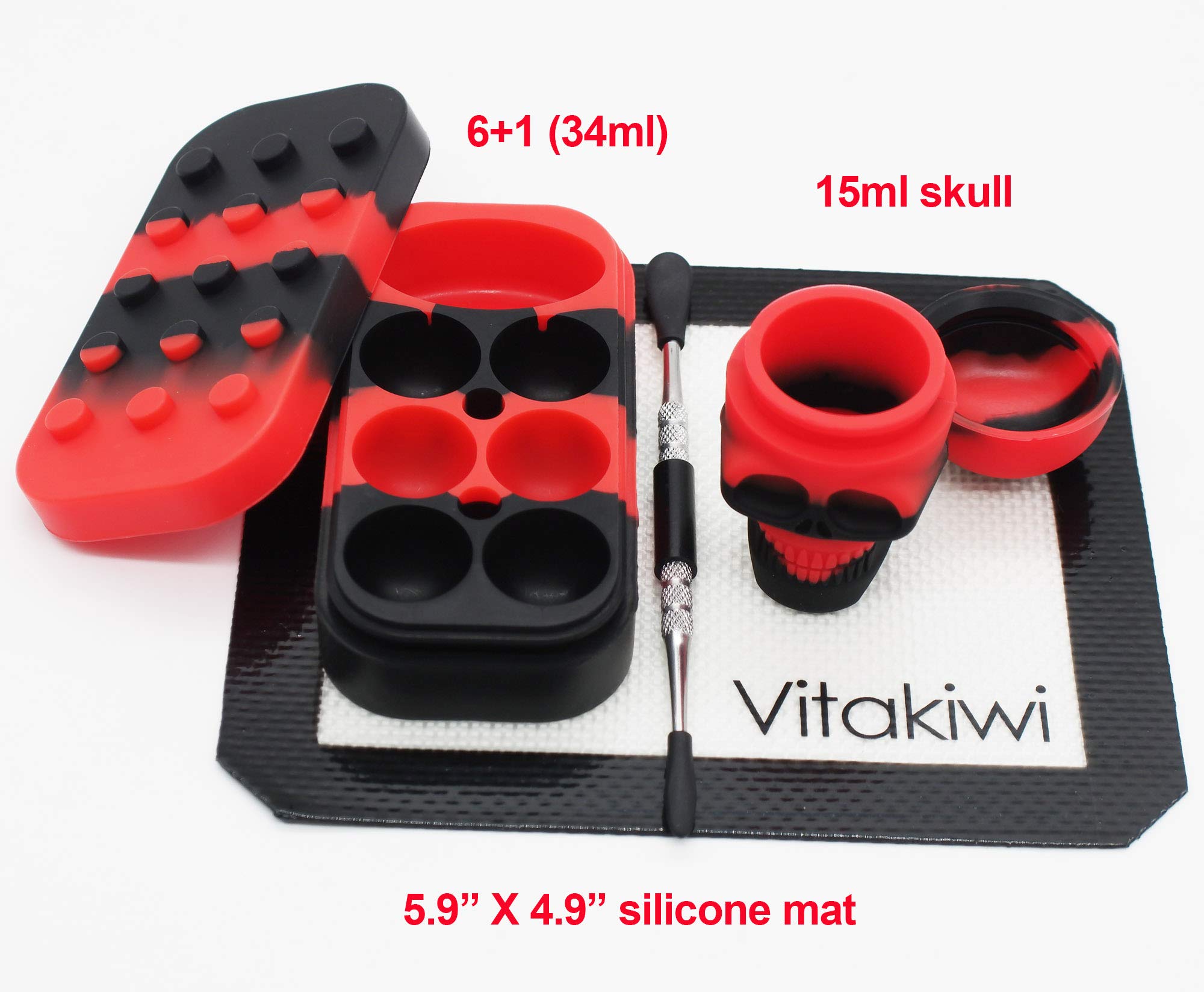 Vitakiwi Silicone Carving Kit with 34ml 6+1 Silicone Concentrate Container 15ML Skull Jar, Carving Tool and Mat (D)