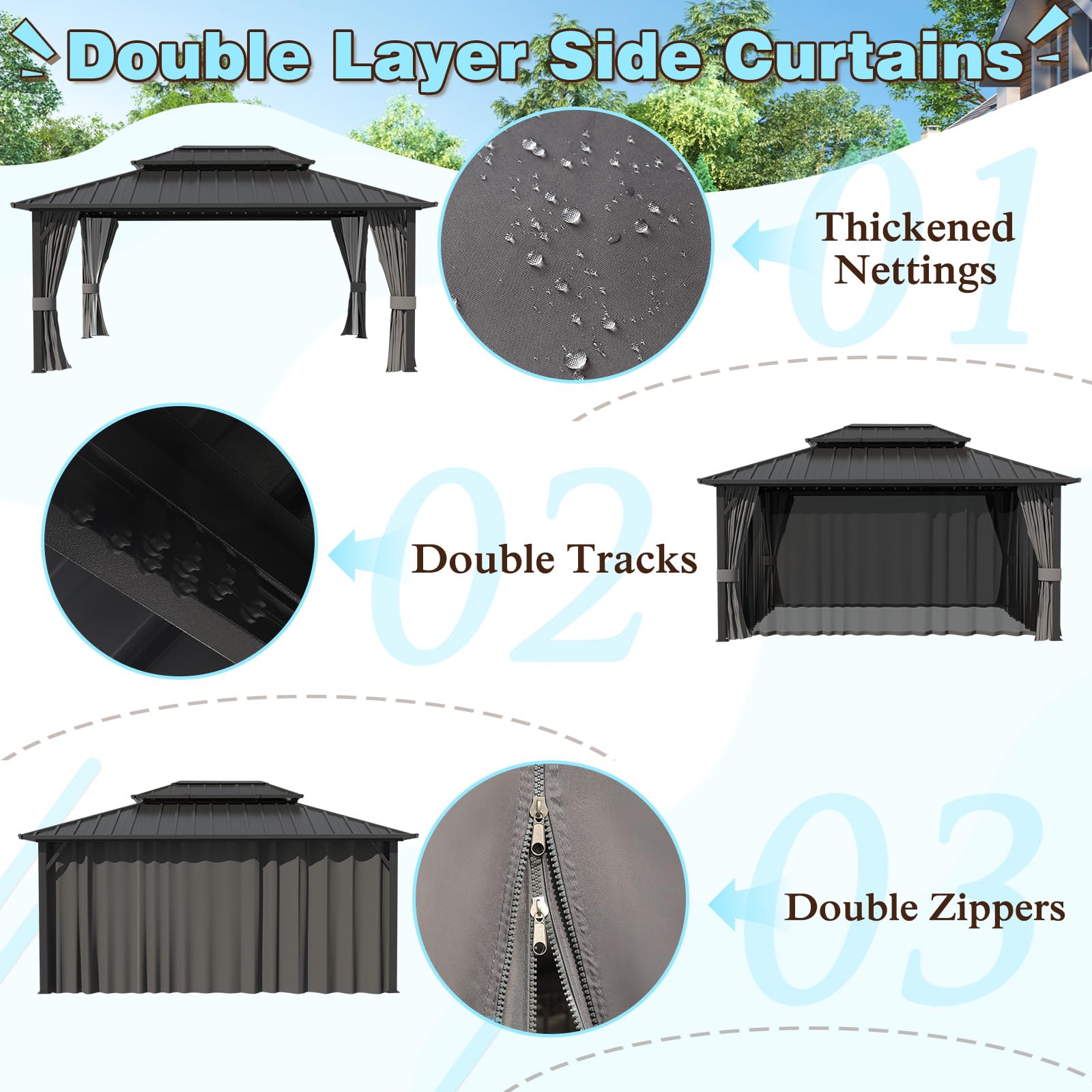 MUPATER 12x14FT Outdoor Galvanized Steel Gazebo with Double Roof Canopy, Aluminum Frame, Netting and Curtains for Patios, Deck, Lawns, Gardens