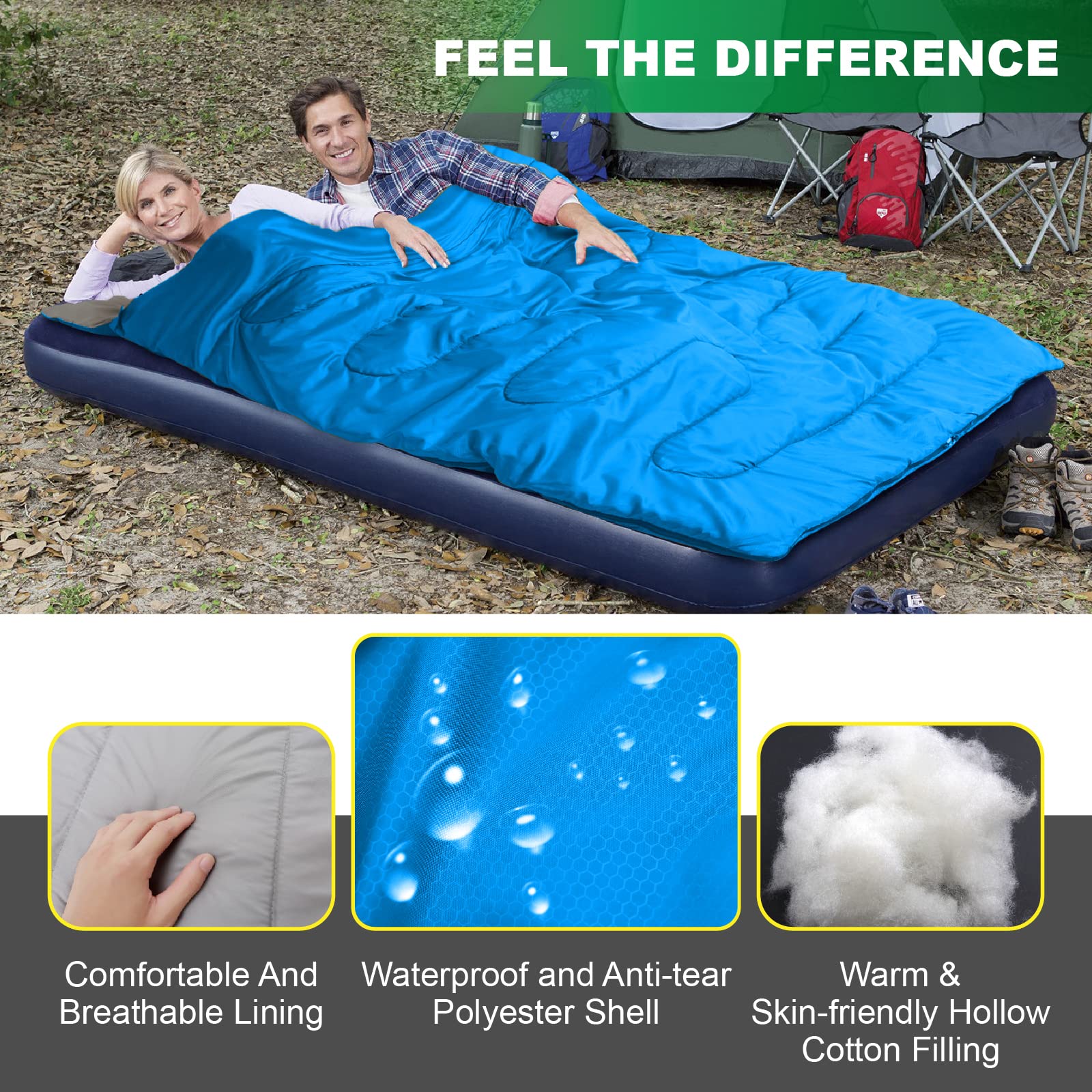 Sleeping Bag, Sleeping Bags for Adults Lightweight Double Sleeping Bag 3-4 Seasons Warm & Cold Weather Sleeping Bag for Camping, Hiking and Backpacking with Pillows and Compression Sackā¦