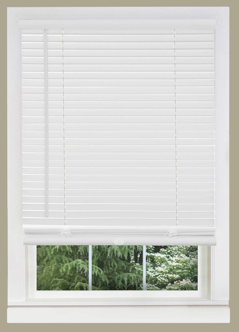 PowerSellerUSA 1" Slats Cordless Window Blinds, 48L x 32W Inches Solid Pattern Light Filtering Vinyl Indoor-Outside Ceiling Mount Mini Blind, Manual Cordless Rollup Window Privacy Blinds, White