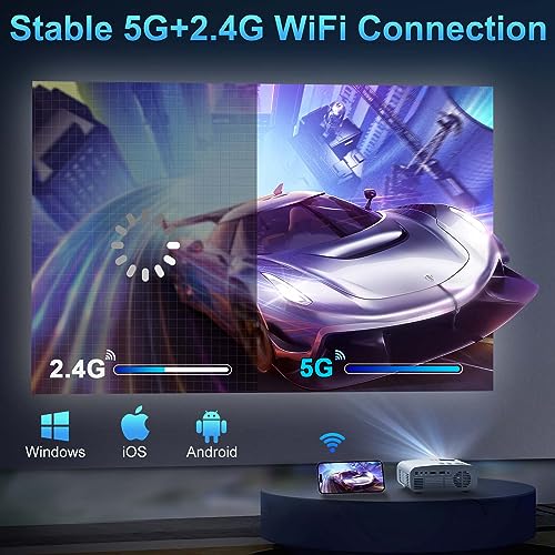 Projector with WiFi and Bluetooth, Native 1080P Music Projector,10000L Portable Outdoor Projector Support 4K Home Theater,300”Projection Display Projector Compatible with HDMI/iOS & Android/PC