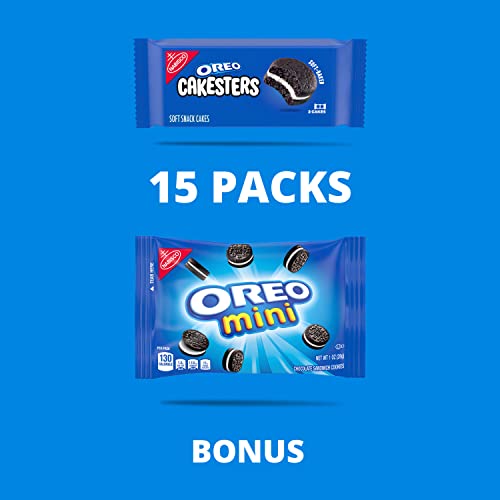 OREO Cakesters Soft Snack Cakes, 3 - 5 Count Packs (15 Total Snack Packs) + Bonus OREO Mini Cookie Snack Pack