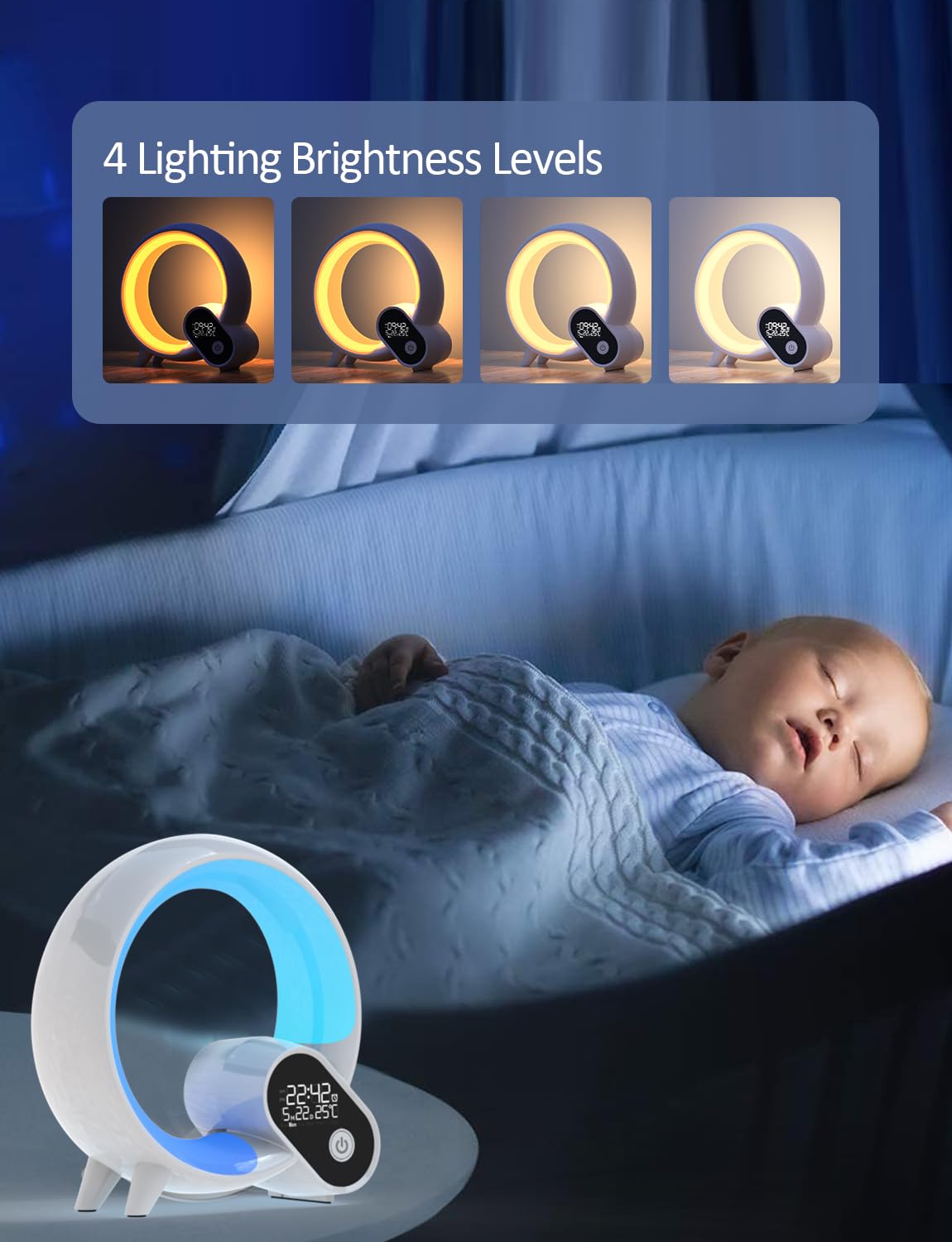 Smart Night Light for Kids,Wake Up Light Sunrise Alarm Clock,Ambient Light & Sleep Assistant White Noise Sound Machine Baby Night Light,App,Bluetooth Speaker,Snooze,Timer,Remote Control,Ideal for Gift