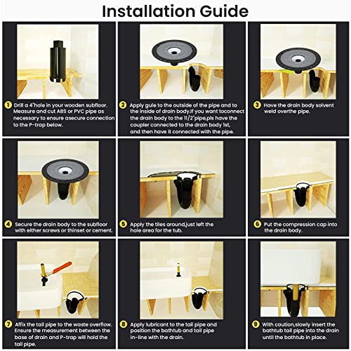 Upgrade Freestanding Bathtub Drain,Freestanding Tub Drain Rough-in Kit,Easy Freestanding Bathtub Drain Mounting Kit with ABS Plastic Adapter and Brass Liner