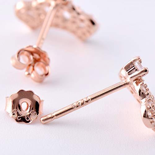 Paialco Sterling Silver Tiny Crown Cubic Zirconia Studs Earrings for Women, Rose Gold Plating