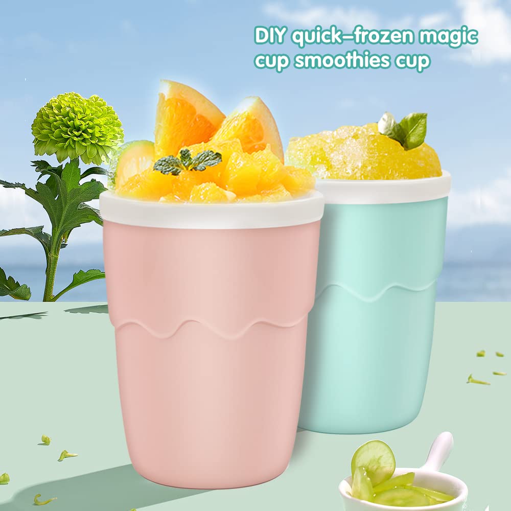 Slushie Maker Cup, 500ml Big Magic Quick Frozen Smoothies Cup Cooling Cup Double Layer Squeeze Cup Slushy Maker, Homemade Ice Cream Maker DIY it for Children and Family