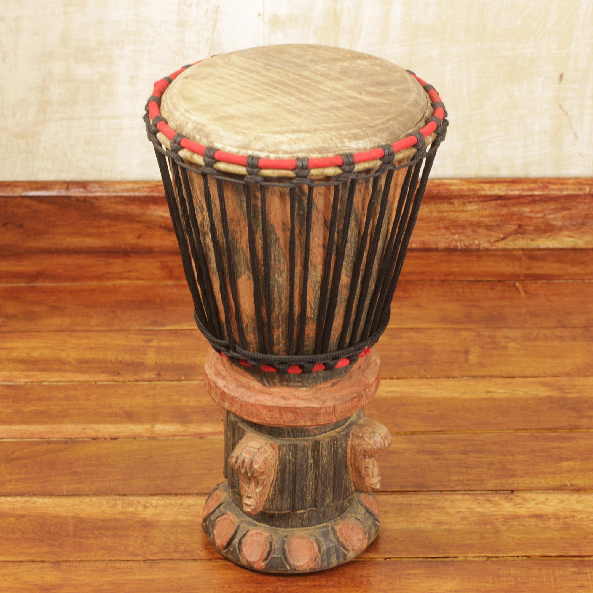 NOVICA Hand Carved Wood Goatskin Djembe Drum with Cotton Strap, Think Together'