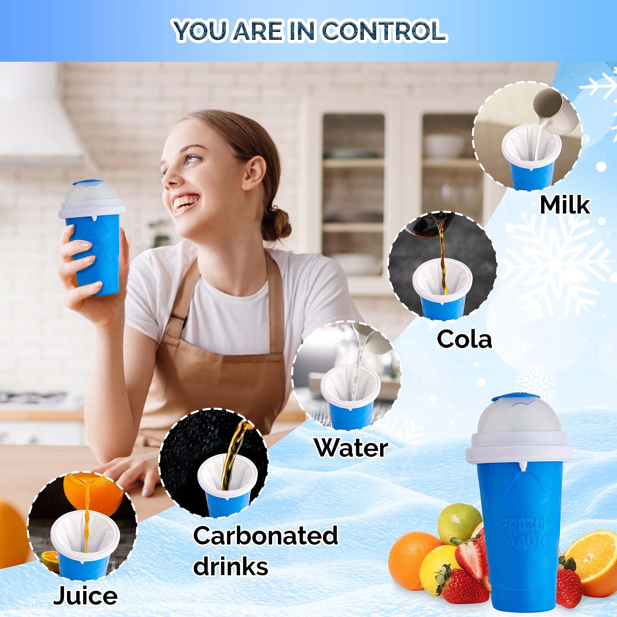 Slushie Maker Cup - Quick Frozen Magic slushy Cup, Double Layers Slushie Cup, DIY Homemade Squeeze Icy Cup, Fast Cooling Make And Serve Slushy Cup For Milk Shake, Smoothies, Slushies (Blue)