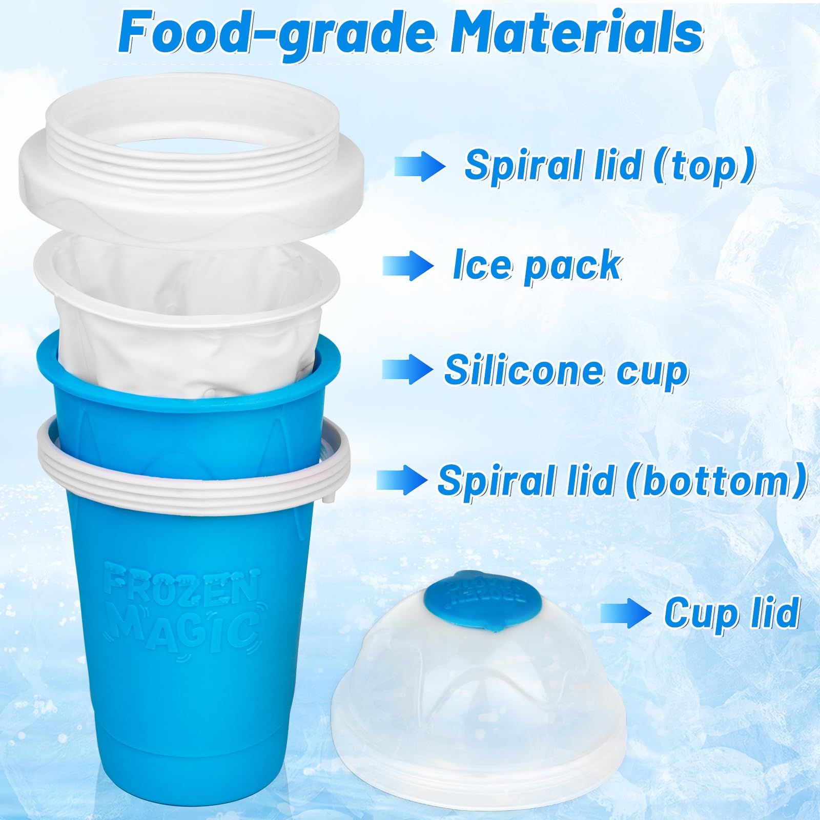 Slushie Maker Cup Frozen Magic: TIK TOK Smoothies Cooling Cup, Double Layer Silica Cup, DIY Homemade Slushies, Portable Squeeze Icy Milkshake Cup Gift for Children