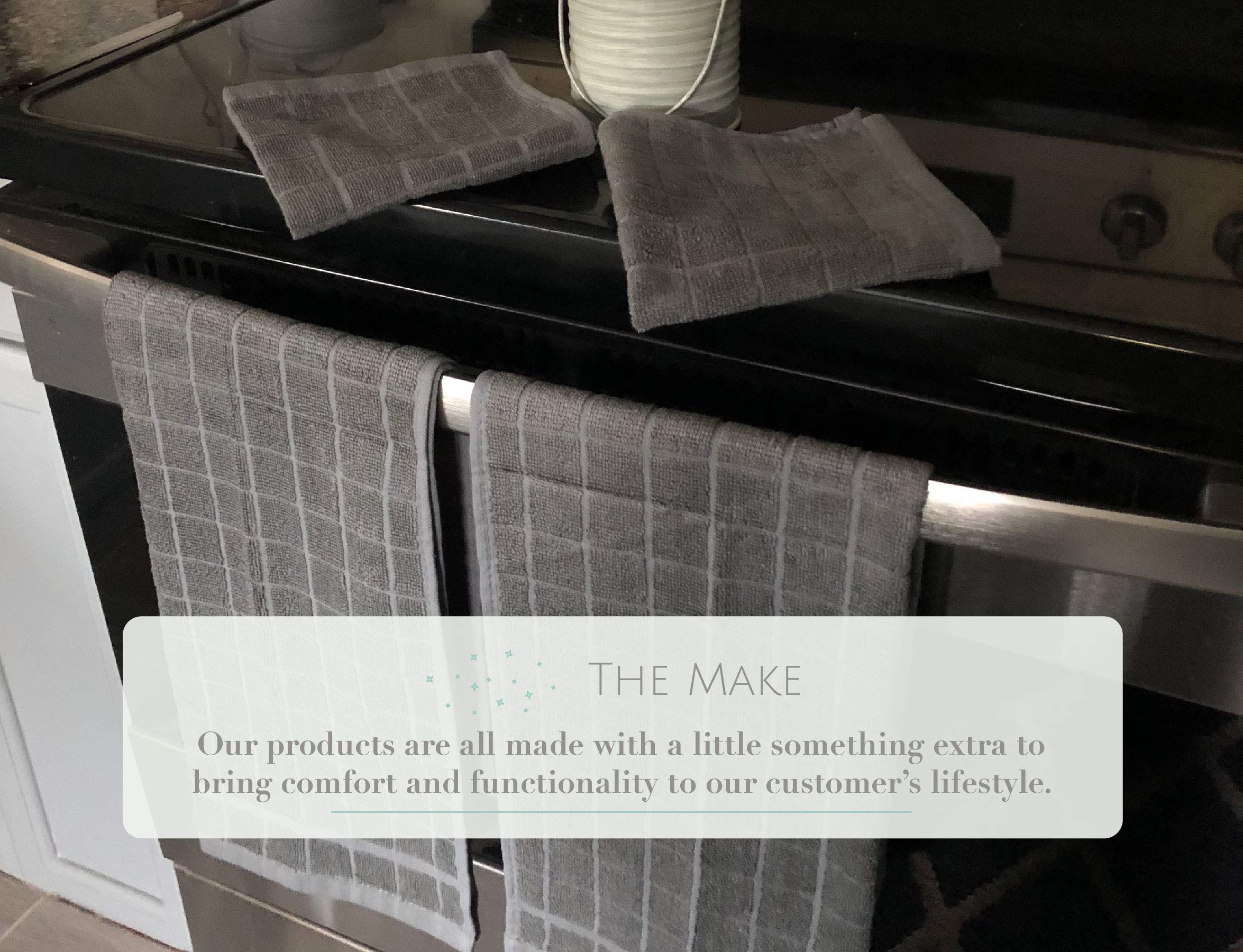 THE FIREFLY COLLECTION Kitchen Towel Set, 4pk - Lightweight, Ultra Absorbent Kitchen Towels Perfect for Your Wiping, Cleaning & Drying Needs with Soft, Sustainable Fibers - Granite Grey