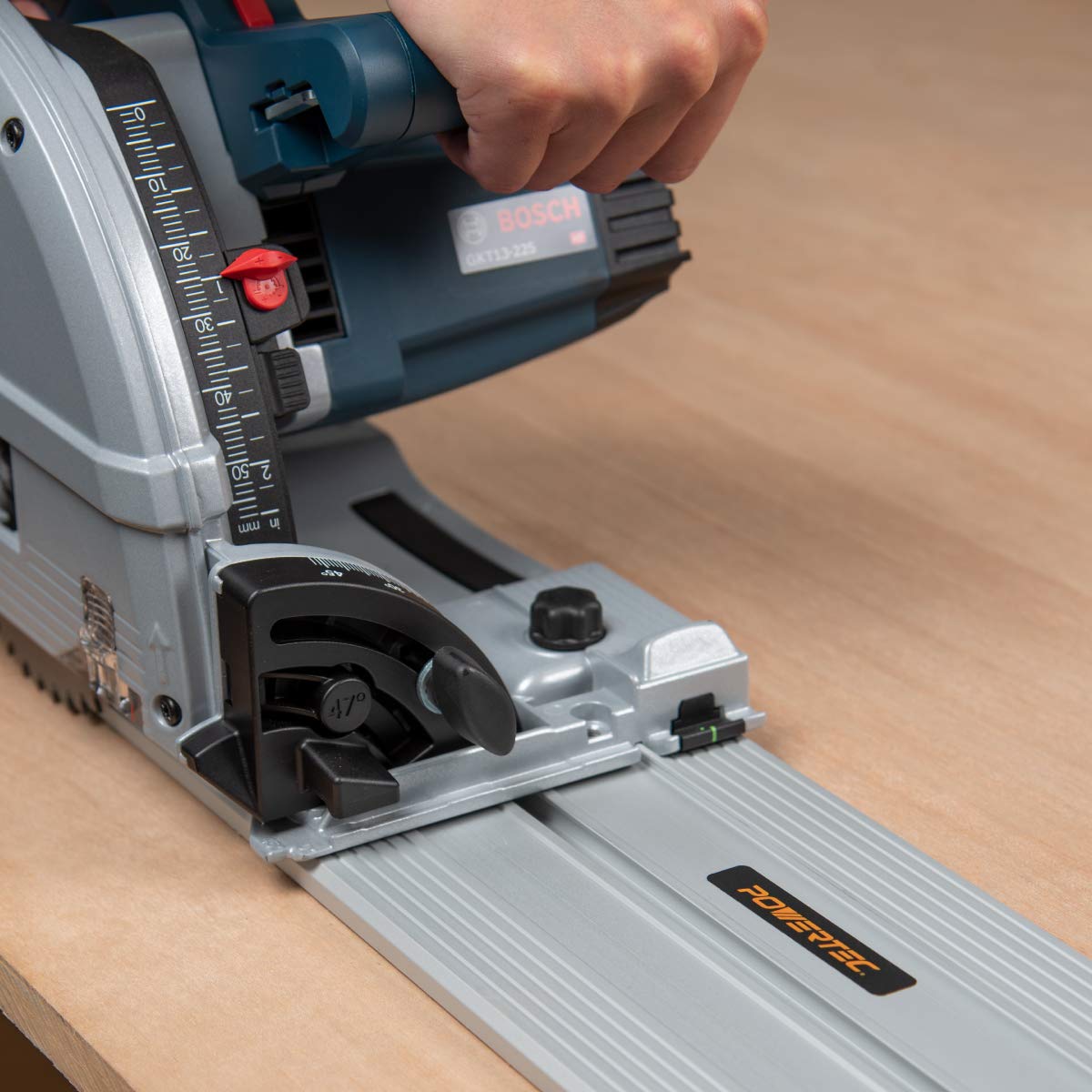 POWERTEC 71573 55” Track Saw Guide Rail Joining Set for Bosch Track Saws | Includes (2) Aluminium Extruded Guided Rails and (1) Guide Rail Connectors for Woodworking Projects