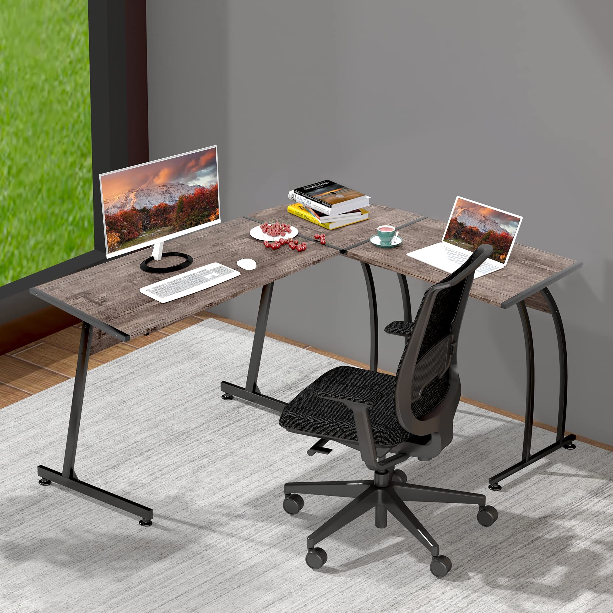SMAGREHO L Shaped Gaming Desk 58" Home Office Computer Desk Large Corner Desk Writing Workstation Space-Saving Easy Assembly Dark Brown