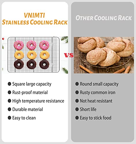 VNIMTI Baking Rack 2 Packs, Stainless Steel Cooling Racks, Wire Rack for Baking, Oven Safe Cookie Cooling Rack for Cooking, Roasting, Grilling, Drying, Fit Half Sheet Pan (16.5" * 12")