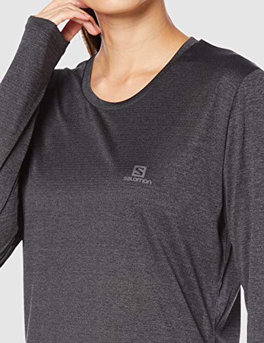 Salomon Women's Standard Agile Long Sleeve Running Tee, Black/Heather/Reflective Charcoal, Large