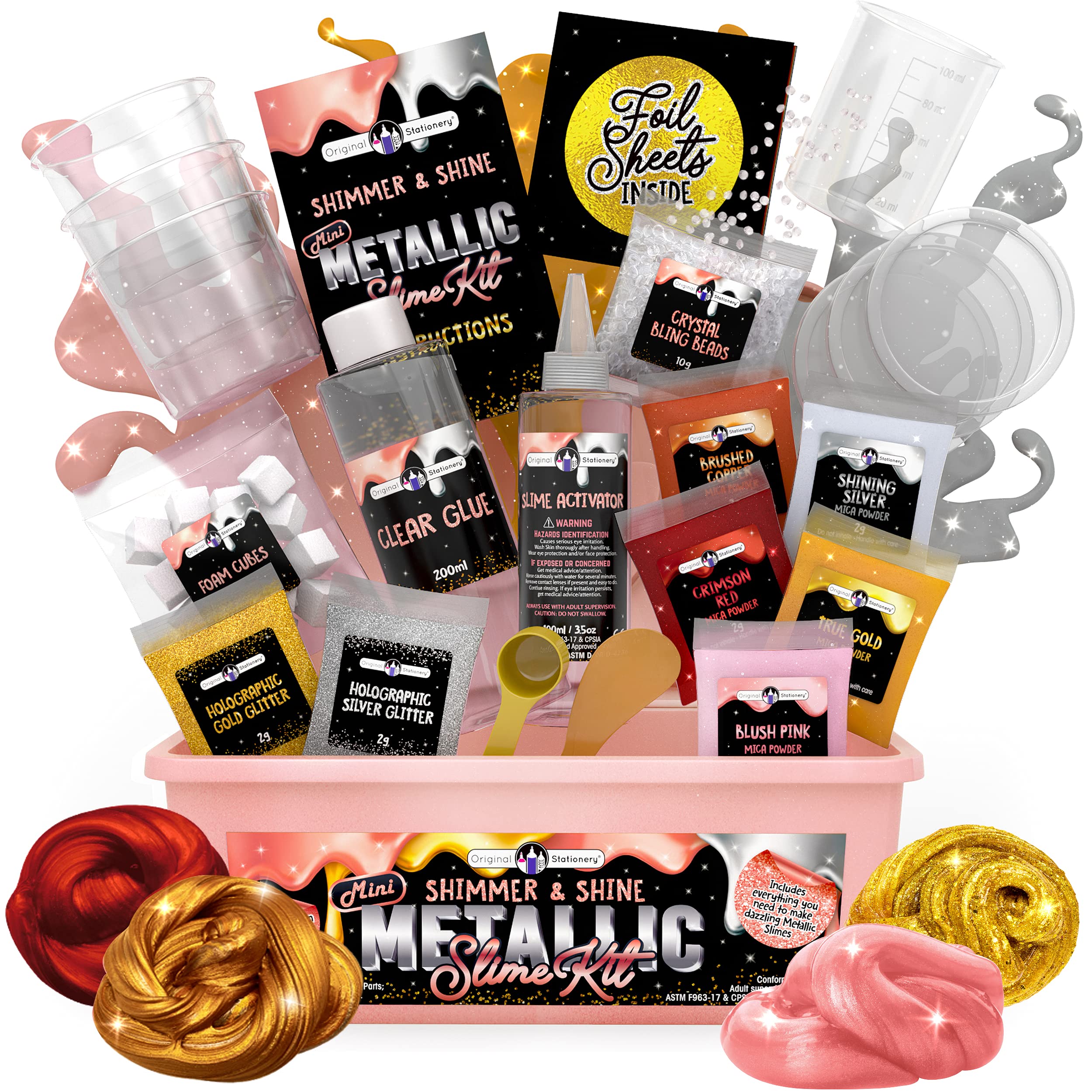 Original Stationery Mini Metallic Shimmer and Shine Slime Kit, Make Metallic Rose Gold Slime & Lots of Shimmery Slime Creations, Great Gift Idea