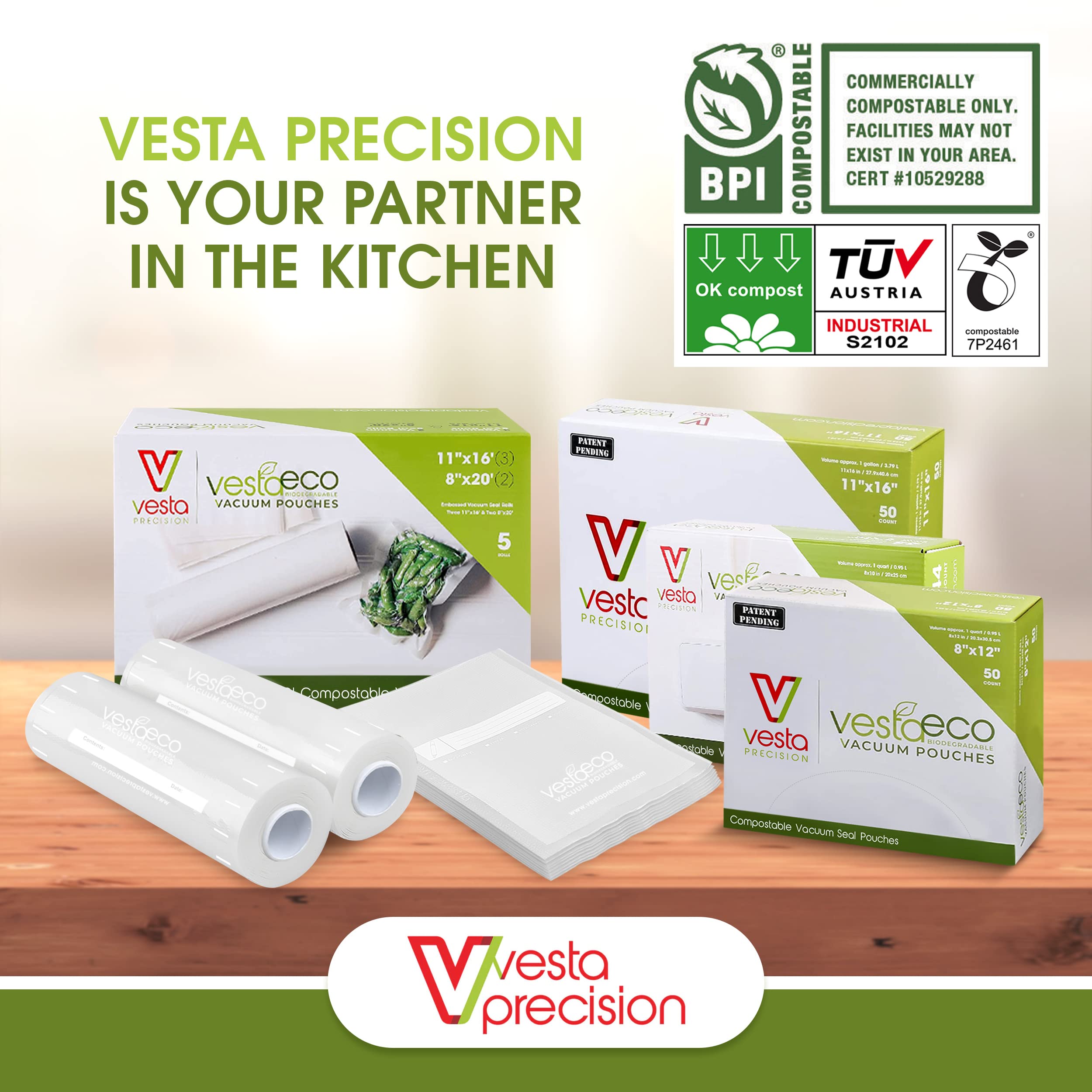 Vesta Precision Vacuum Seal Rolls | Clear and Embossed | 11β x 50β | 2 Pack | Great for Food Storage and Sous Vide