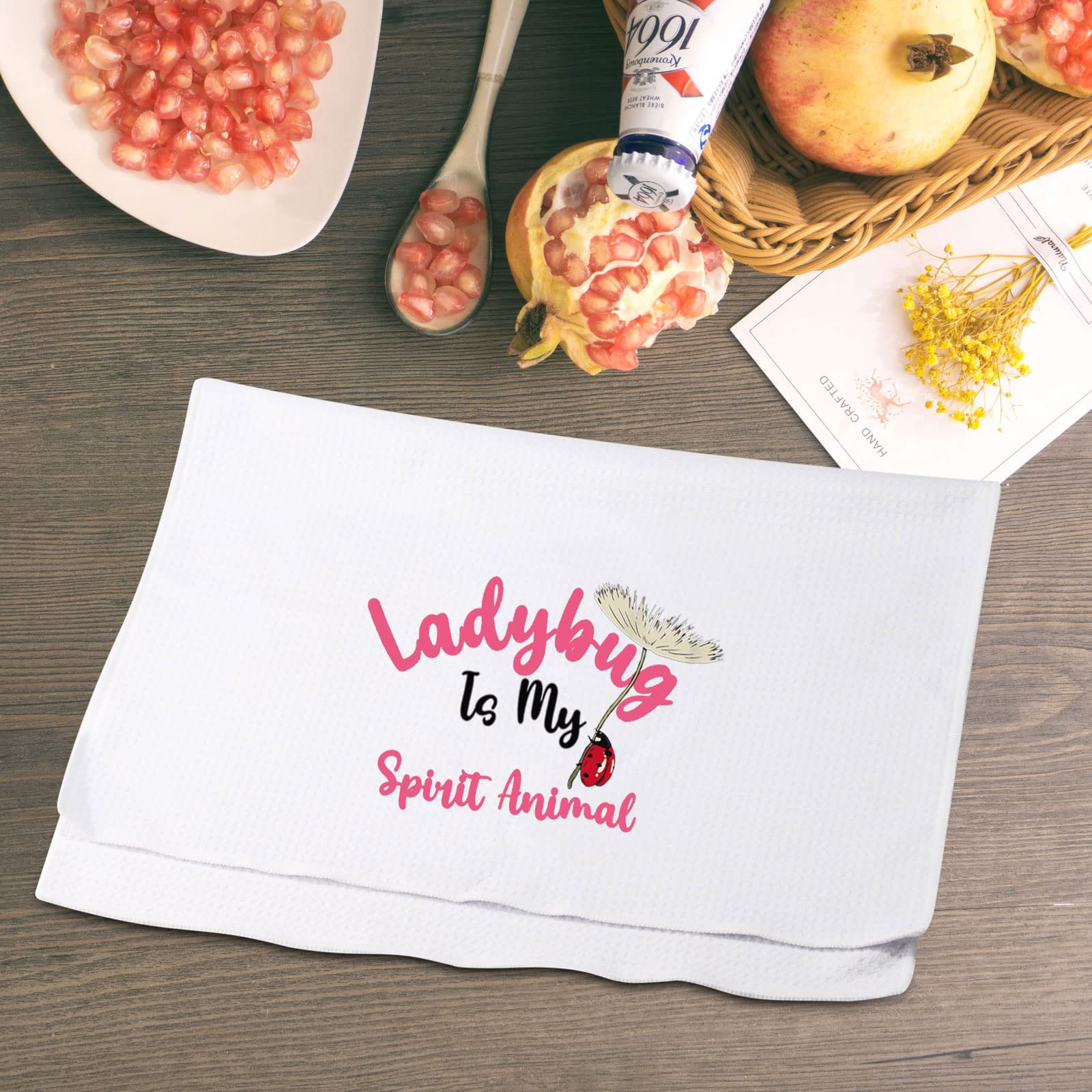 WZMPA Funny Ladybug Kitchen Towel Ladybug Lover Gift Ladybug is My Spirit Animal Dish Towel Waffle Weave Ladybug Kitchen Decor (Ladybug Spirit Animal)