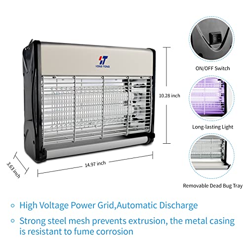 YONGTONG Set n Zap!Indoor High-Powered 3000V Electric Mosquito Killer, Pest Control Bug Zapper with 20W Light for Moth, Wasp, Fly, Mosquito Lamp for Apartment, Kitchen, Office, Restaurant