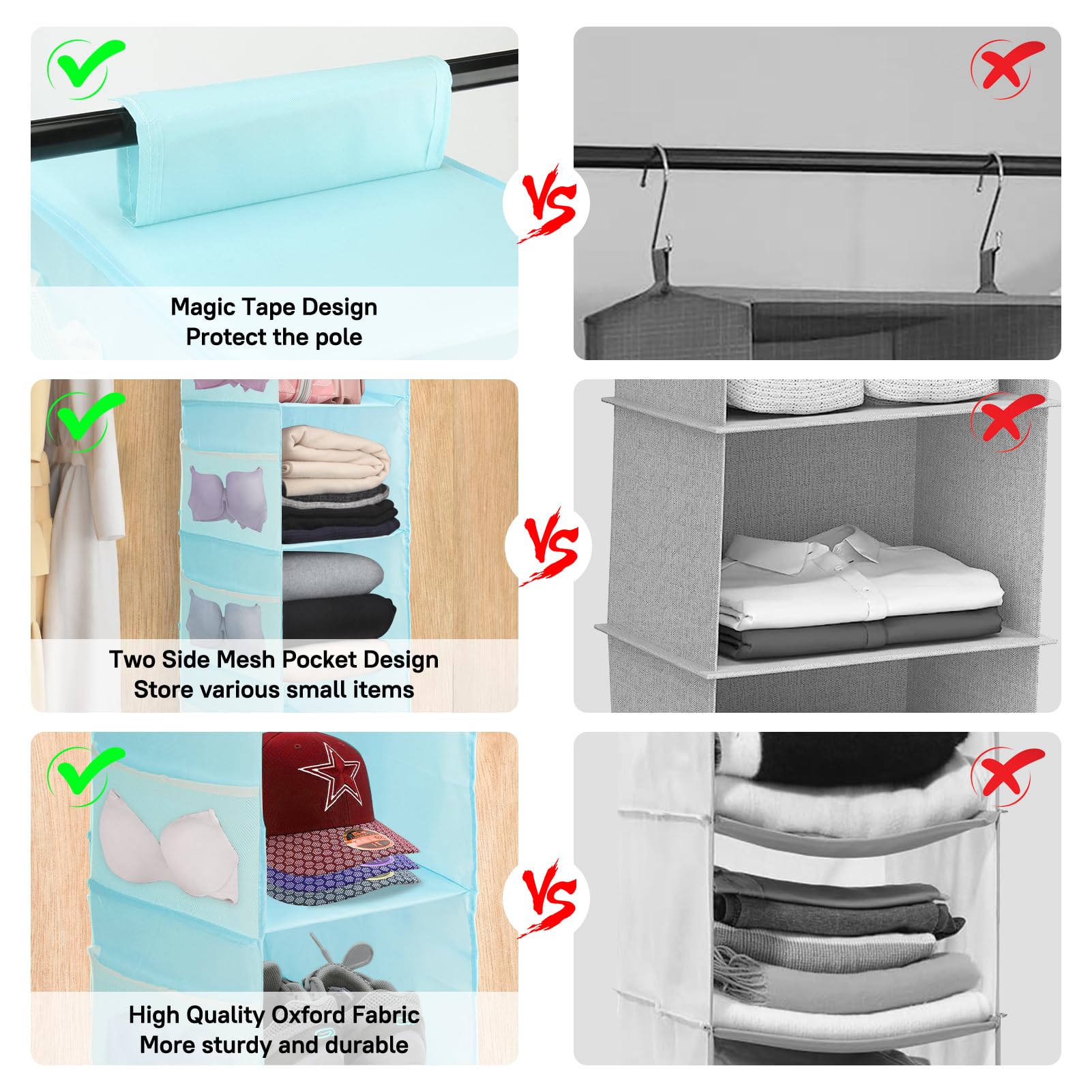 PetsHome Hanging Handbag Organizer 6 Larger Pockets Hanging Purse Organizer for Closet, Dust-Proof Purse Bag Storage Holder with Metal Hooks-White