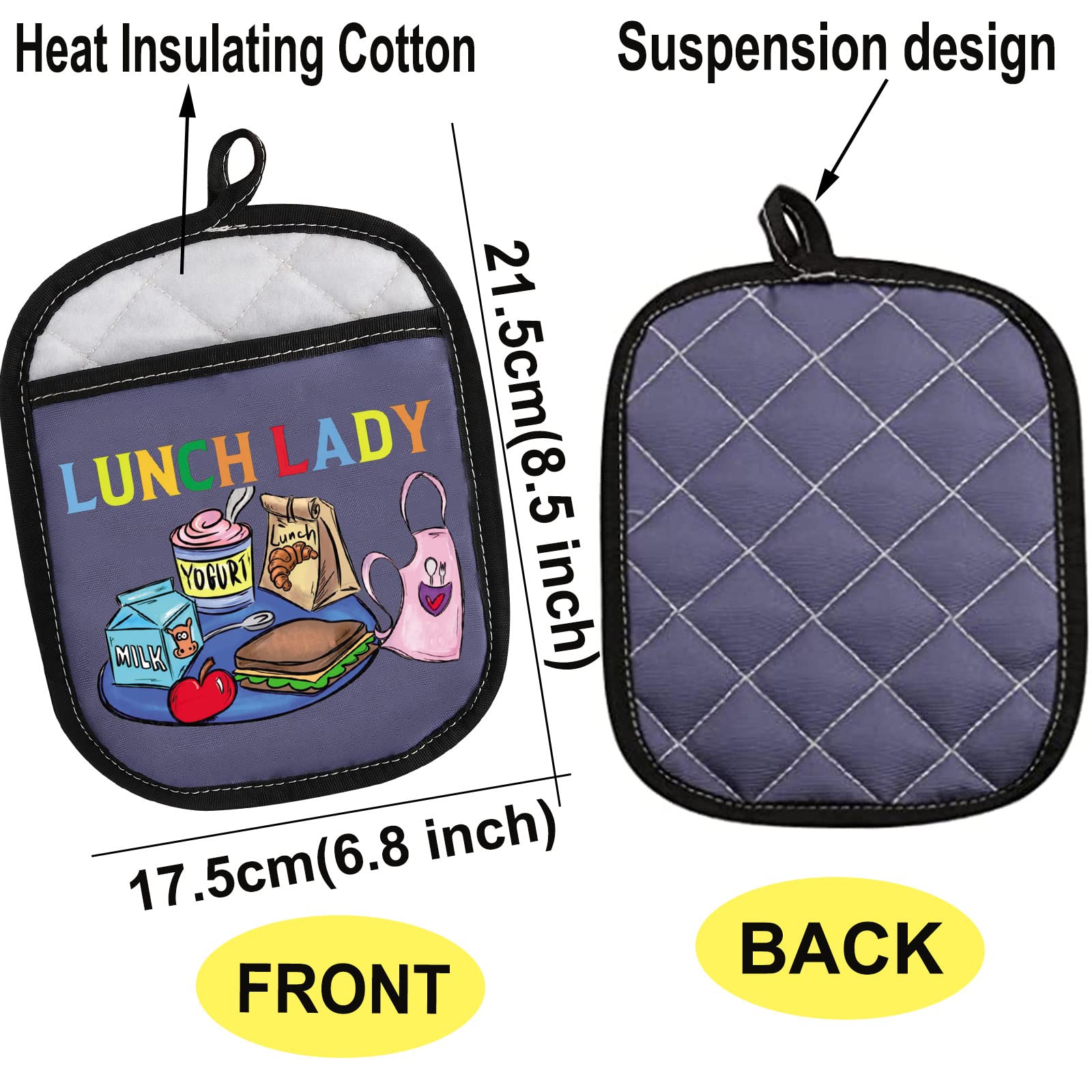 WZMPA Lunch Lady Pot Holders School Lunch Lady Appreciation Gift Lunch Lady Kitchen Hot Pads for Cafeteria Worker (Lunch Lady Holder)