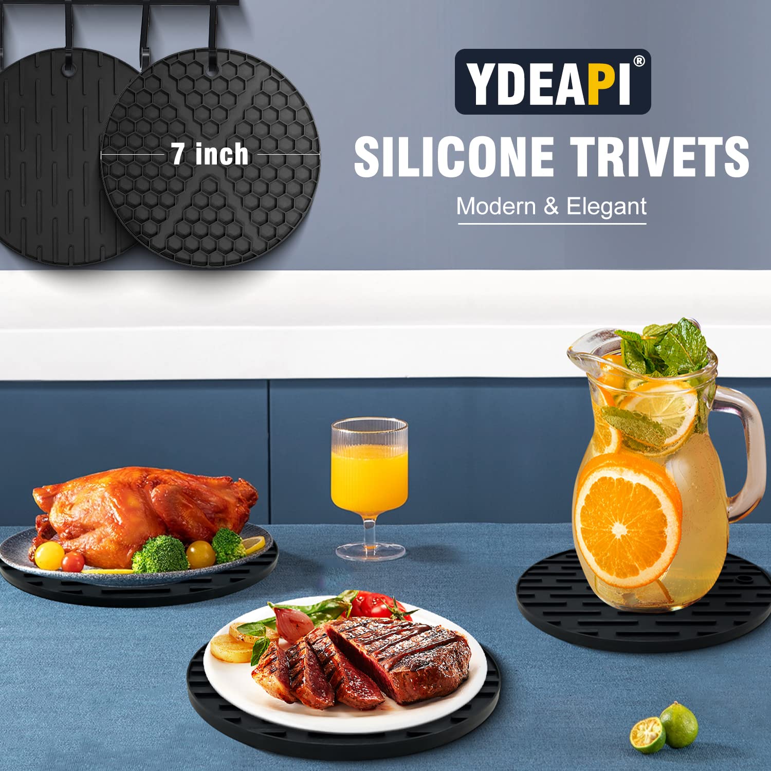 Ydeapi Trivets for Hot Dishes, Multi-Purpose Silicone Trivet, Heat Resistant Pot Holder, Hot Pads for Kitchen, Quartz Countertops, Hot Pots and Pans, 4 Pack