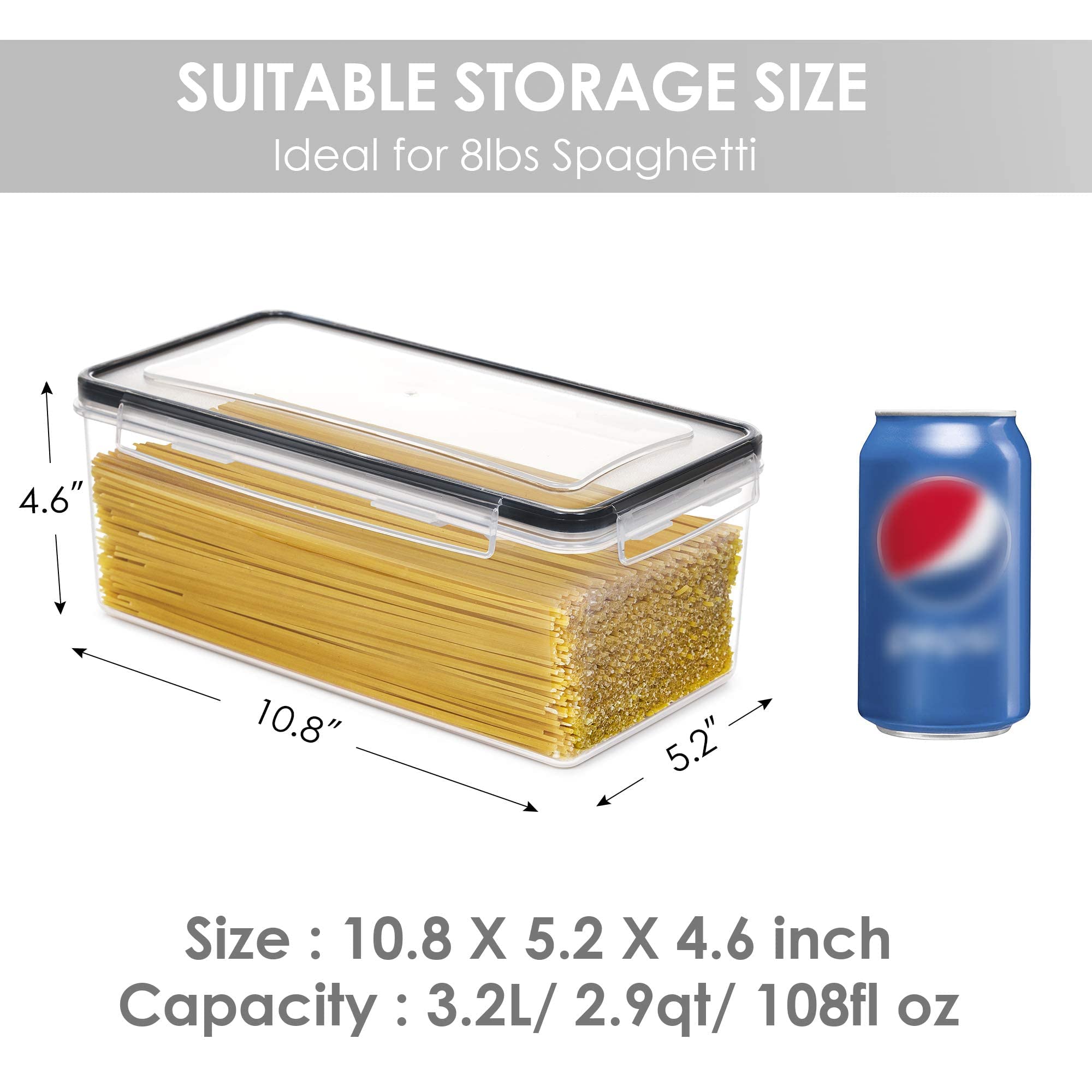 Vtopmart 4PCS 3.2L Airtight Food Storage Containers and 4PCS 2.8L Pasta Containers for Pantry, Spaghetti, Flour, Sugar and Noodles