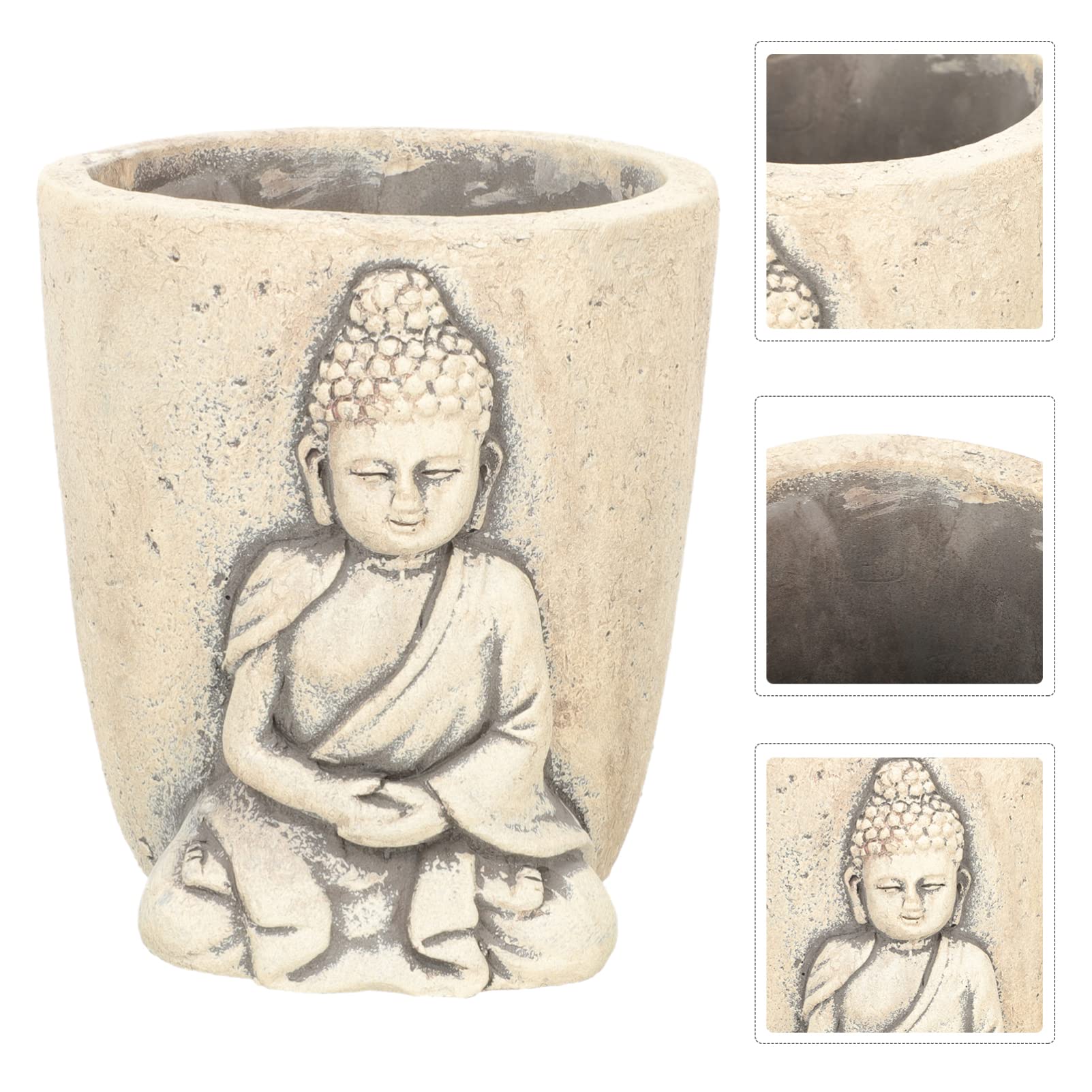 Zerodeko Buddha Head Planter Pot Cement Face Planter Zen Succulent Plant Pot Decorative Artificial Flower Vase Bonsai Holder for Indoor Outdoor Home Decoration Khaki