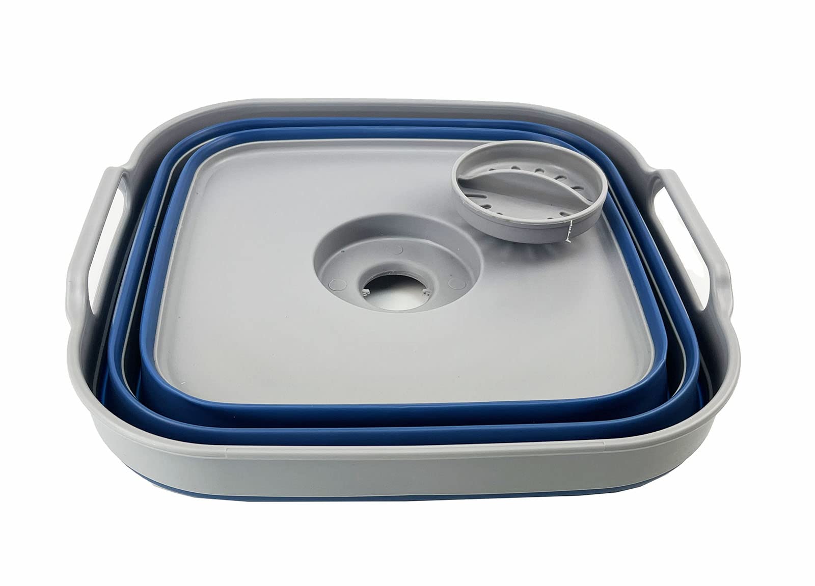 SAMMART 10L (2.6 gallons) Collapsible Plastic Dishpan with Draining Plug - Portable Washing Tub/Basin - Foldable Tub - Space Saving Kitchen Storage (Grey/Mist Blue)
