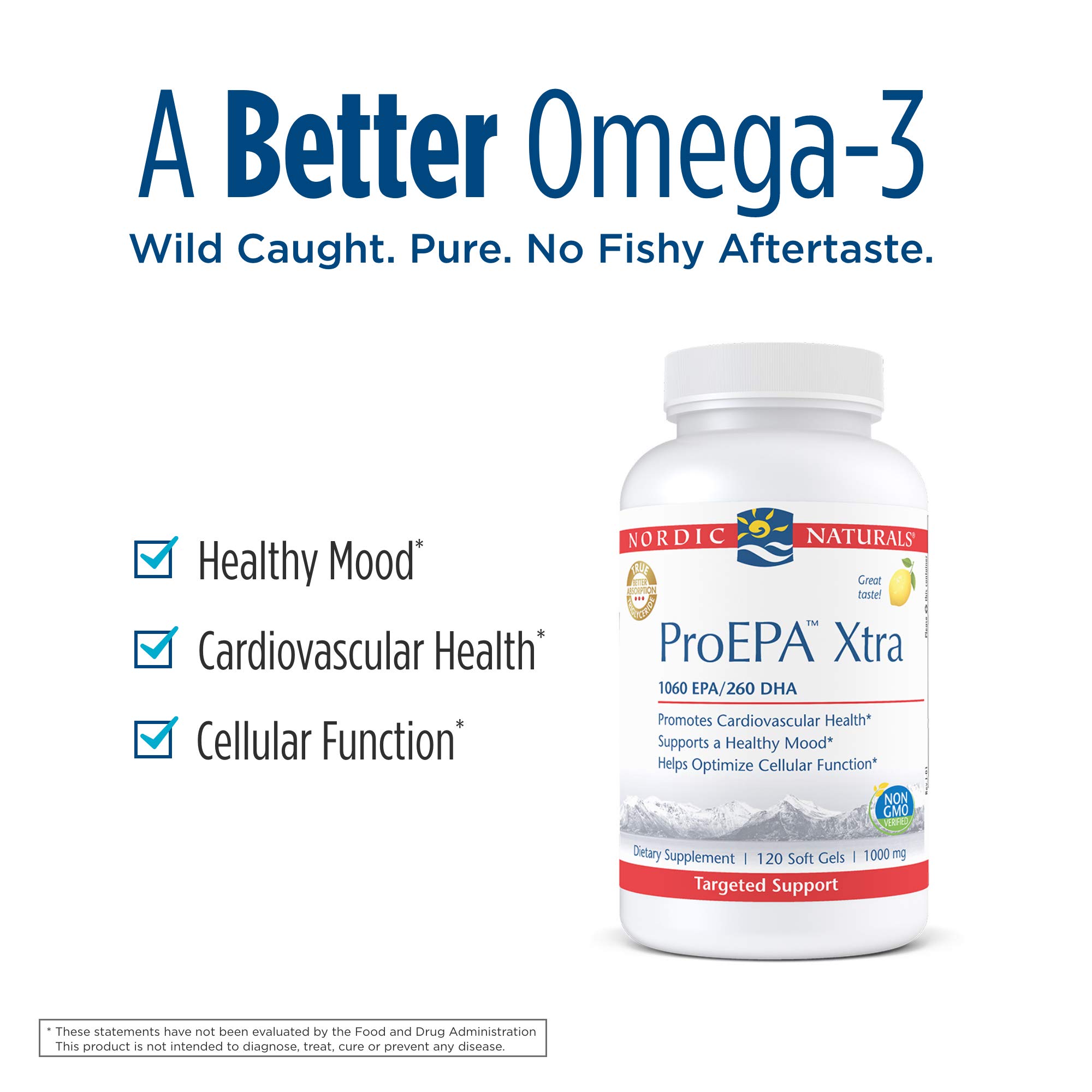 Nordic Naturals ProEPA Xtra, Lemon - 120 Soft Gels - 1640 mg Omega-3 - High-Intensity EPA Formula for Positive Mood, Heart Health & Cellular Function - Non-GMO - 60 Servings