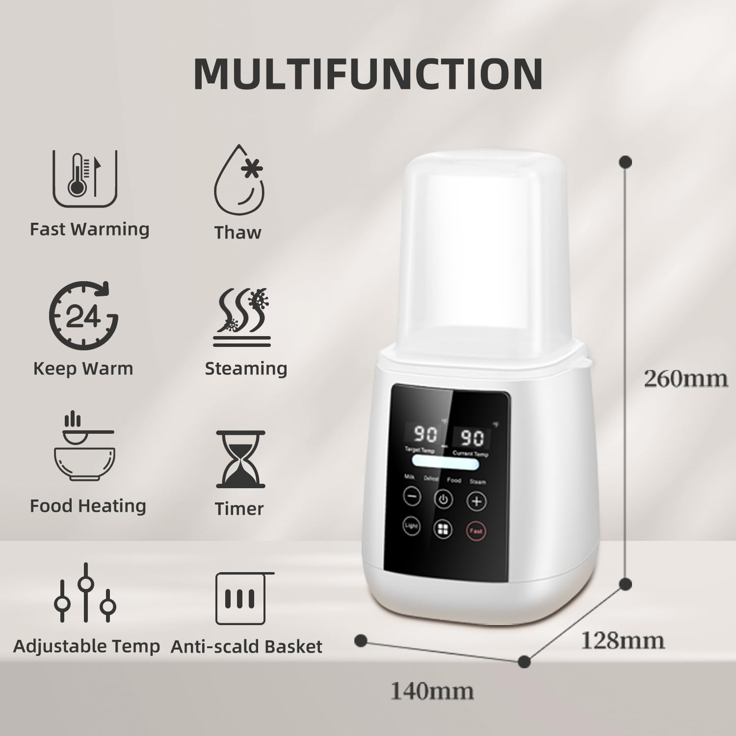 Smart Bottle Warmer, 200W Fast Baby Milk Warmer, Breastmilk Warmer for Breastmilk or Formula, Multifunctional Baby Bottle Warmer with Timer, Accurate Temperature Control and Auto Shut-Off