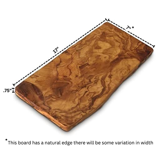 THE LIVE EDGE - Olive Wood Long Charcuterie Board | Rustic Large Wooden Cutting Board for Kitchen | Cheese and Bread Cutting Wood Board | Handmade Cutting Board for Meat | 16"L x 6.75"W x 0.75"Th