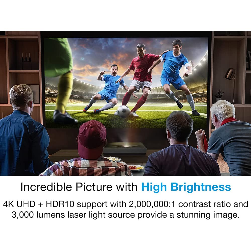 Optoma CinemaX P2 Smart 4K HDR UHD Laser All-in-One Home Entertainment System - Black Bundle with Minolta 120" Home Theater Projector Screen 16:9 Indoor Outdoor Folding with Mount Hooks
