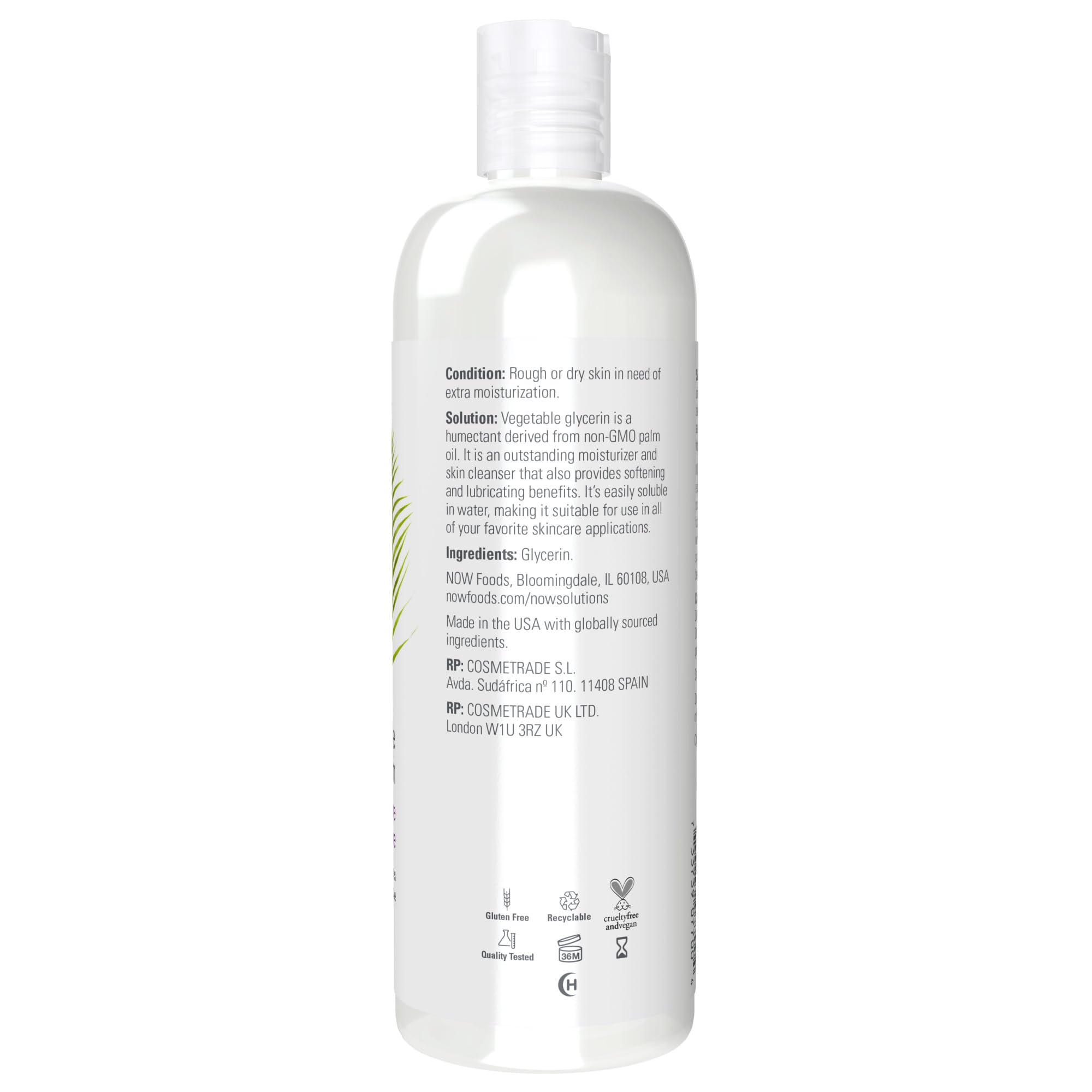 NOW Solutions, Vegetable Glycerin, 100% Pure, Versatile Skin Care, Softening and Moisturizing, 16-Ounce