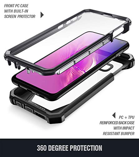 Poetic Galaxy S10e Rugged Clear Case, Full-Body Hybrid Bumper Cover, Support Wireless Charging, Includes Built-in-Screen Protector, Guardian Series, Case for Samsung Galaxy S10e 2019, Black