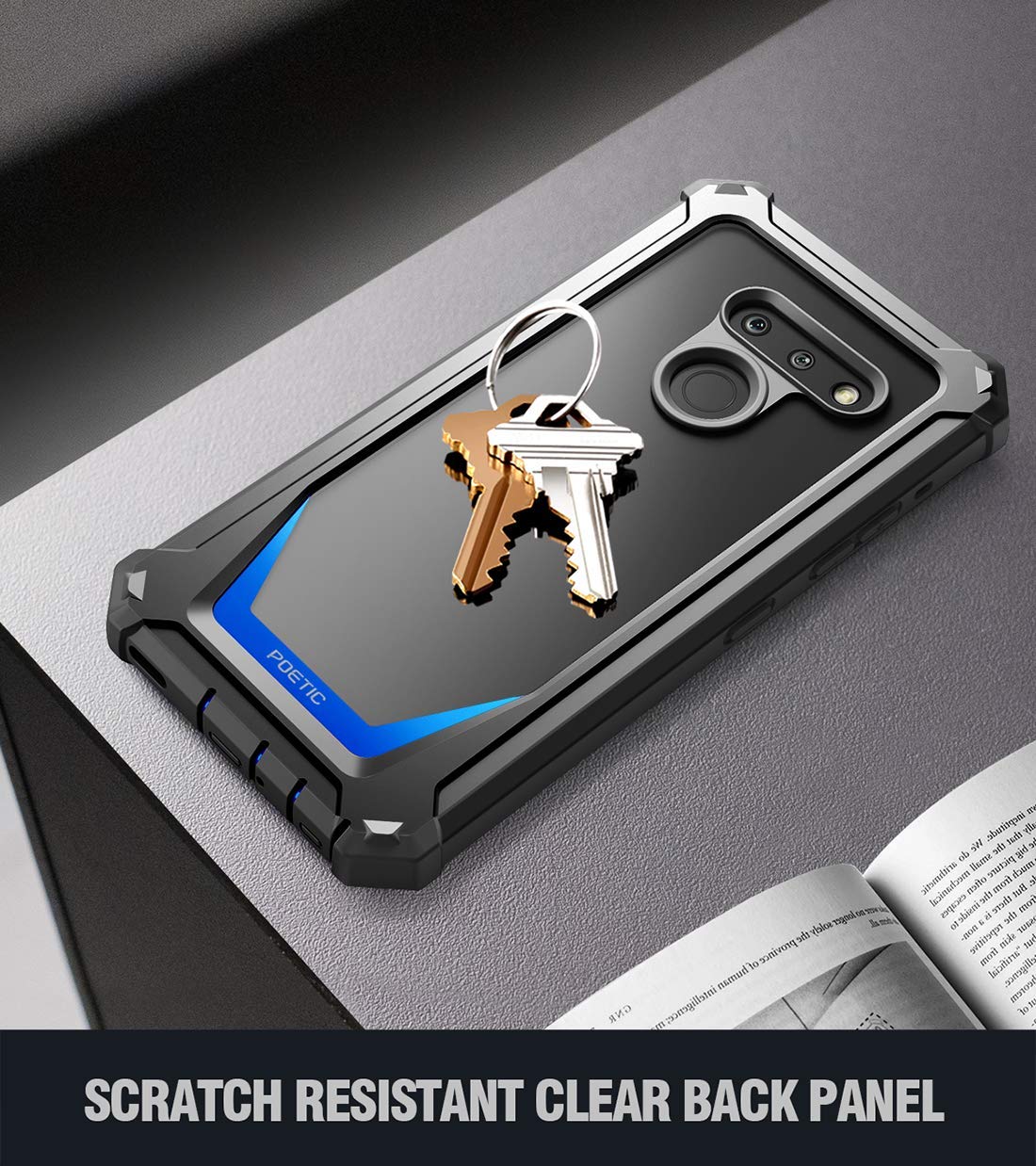 Poetic Guardian Series Case Designed for LG G8 ThinQ (2019), Full-Body Hybrid Shockproof Bumper Clear Cover Case, Built-in-Screen Protector, Blue/Clear