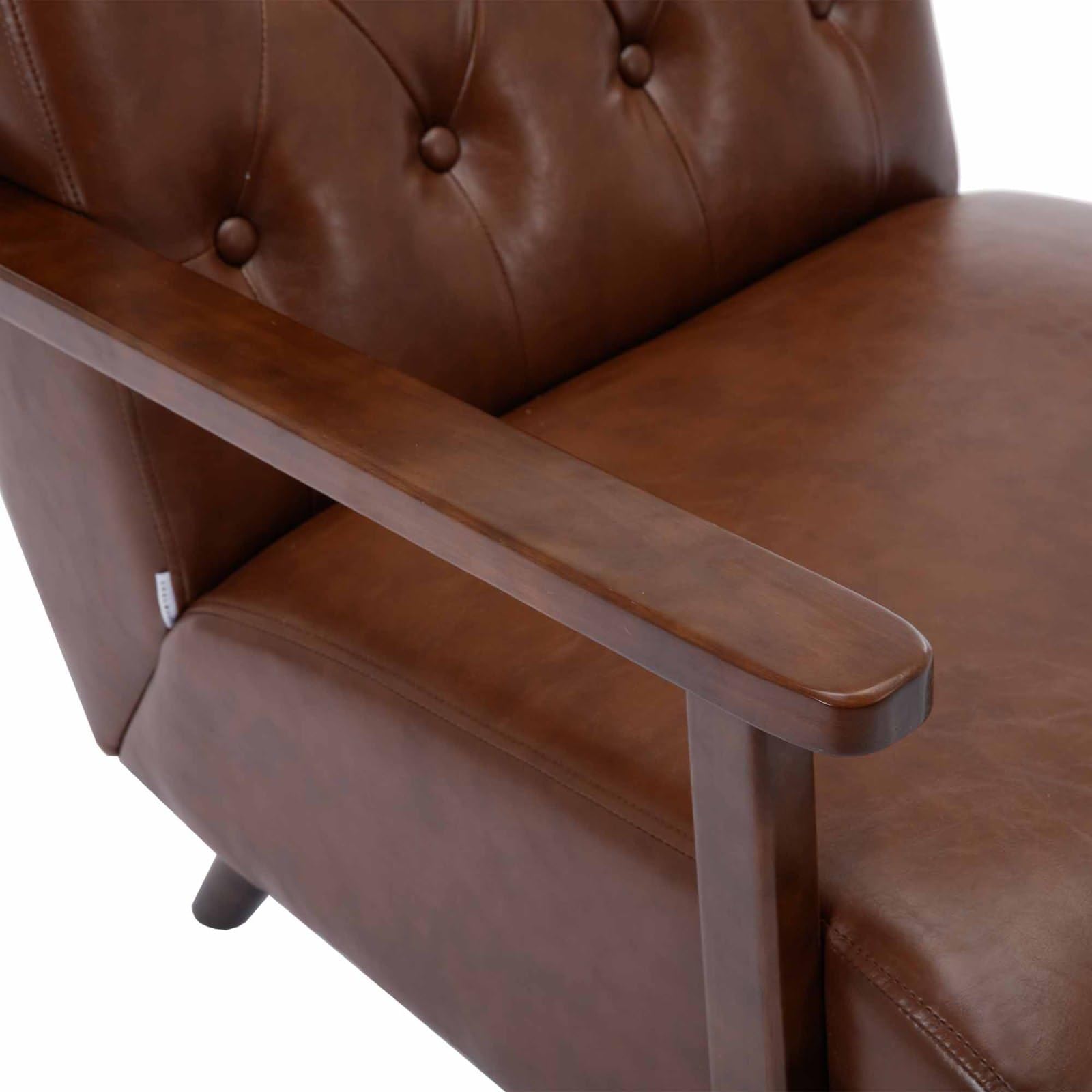 OUK-BT W395 Mid Century Modern Accent, Upholstered Armchair with Solid Wood Frame,Microfiber Leather Spots,Comfy Retro Leisure Reading Chair for Living Room, Bedroom, Brown