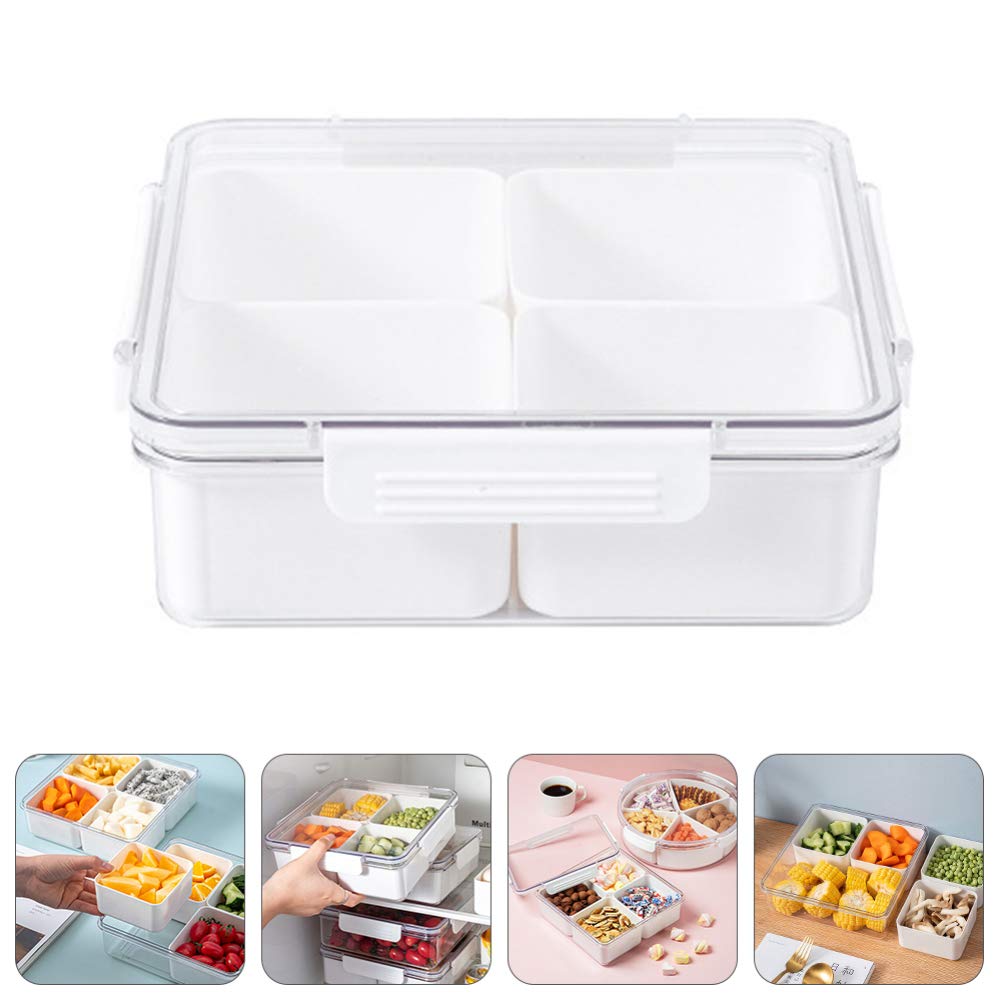 Yardwe Sealed Box with lid,1PC Reusable Snack Container with 4 Compartment Dispenser and Lid,Plastic Organizer(Square Tray)
