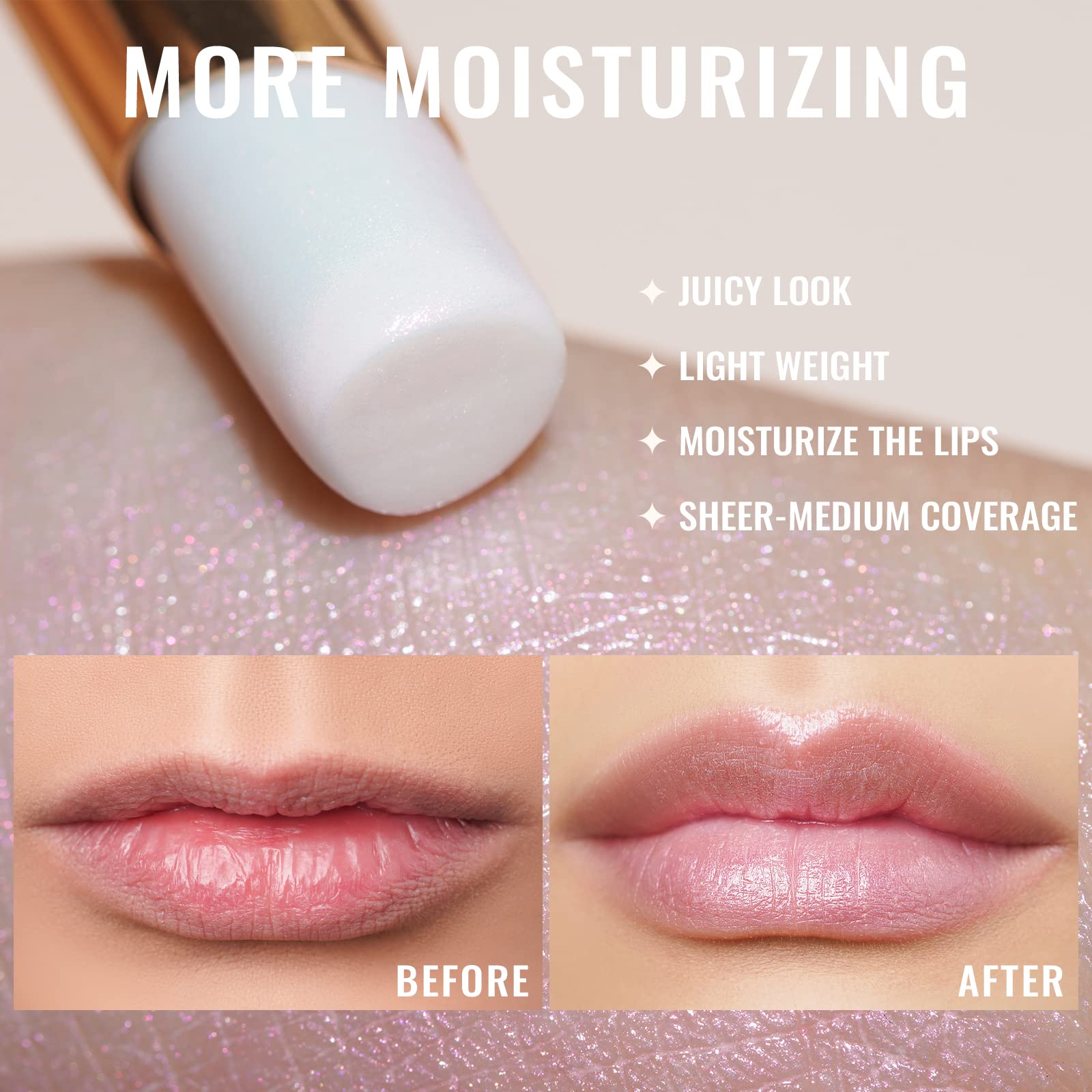 Oulac Moisturizing Shine Lipstick - Giltter Tinted Lip Balm Hydrating, Lip Plumper, Glossy Finish, Sheer Coverage with Pearlescent, Smooth for All Skin, Cracked and Chapped Lips, 2.2g/0.07oz (S03)