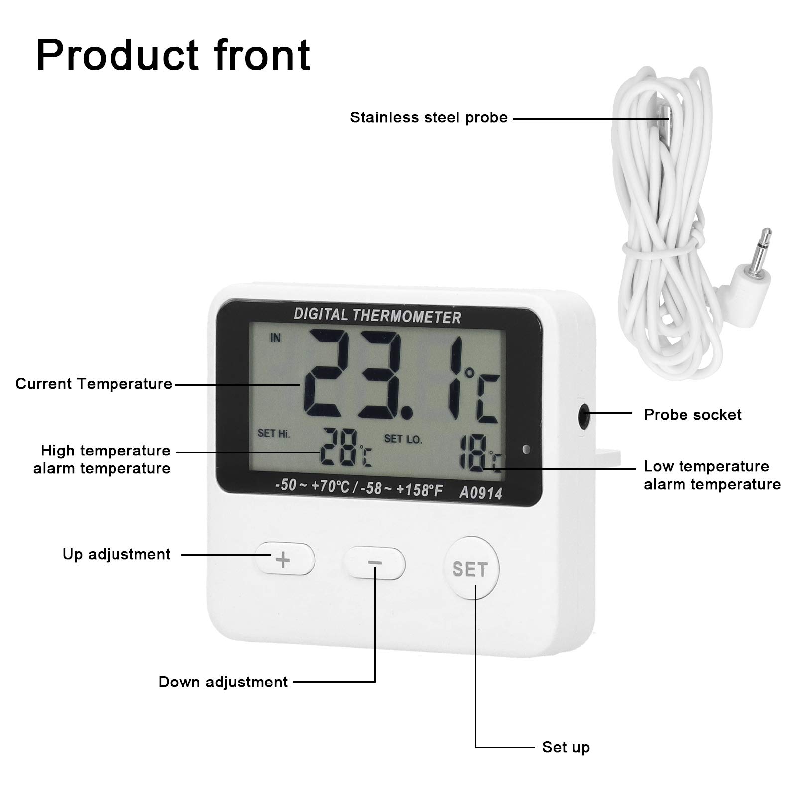 Walfront Digital Freezer Thermometer Battery Powere Universal Refrigerator Temperature Measuring Alarm Console with Probe for Kitchen Home Restaurants Bars, Thermostat