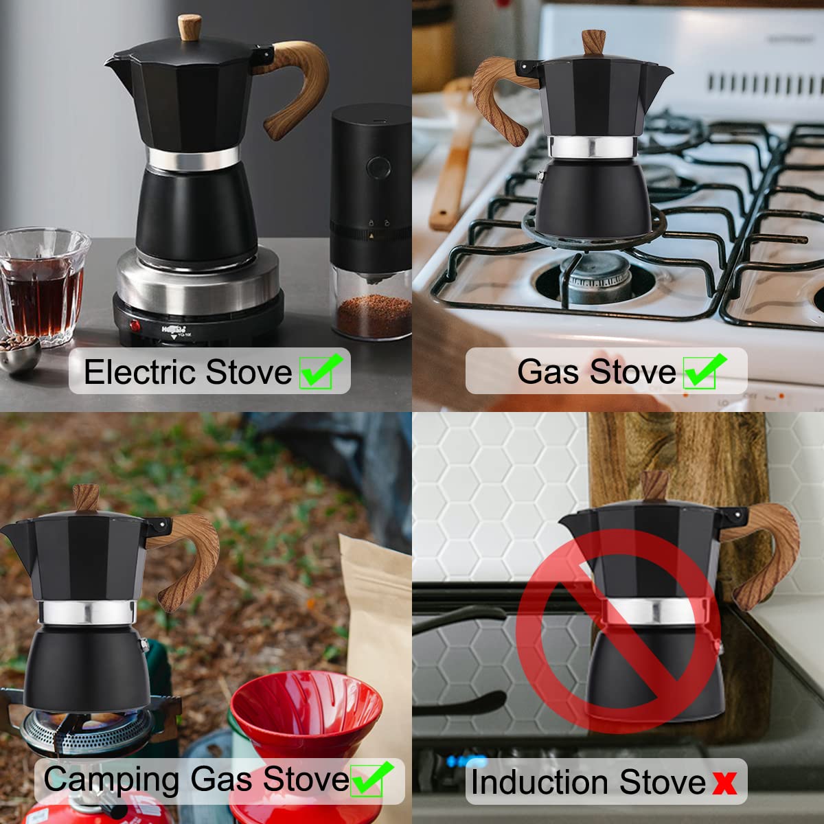 Upspirit Moka Pot,Stovetop Espresso Maker italian Coffee Maker,Camping Coffee Pot Portable Cafetera, 6 Cups (Black)