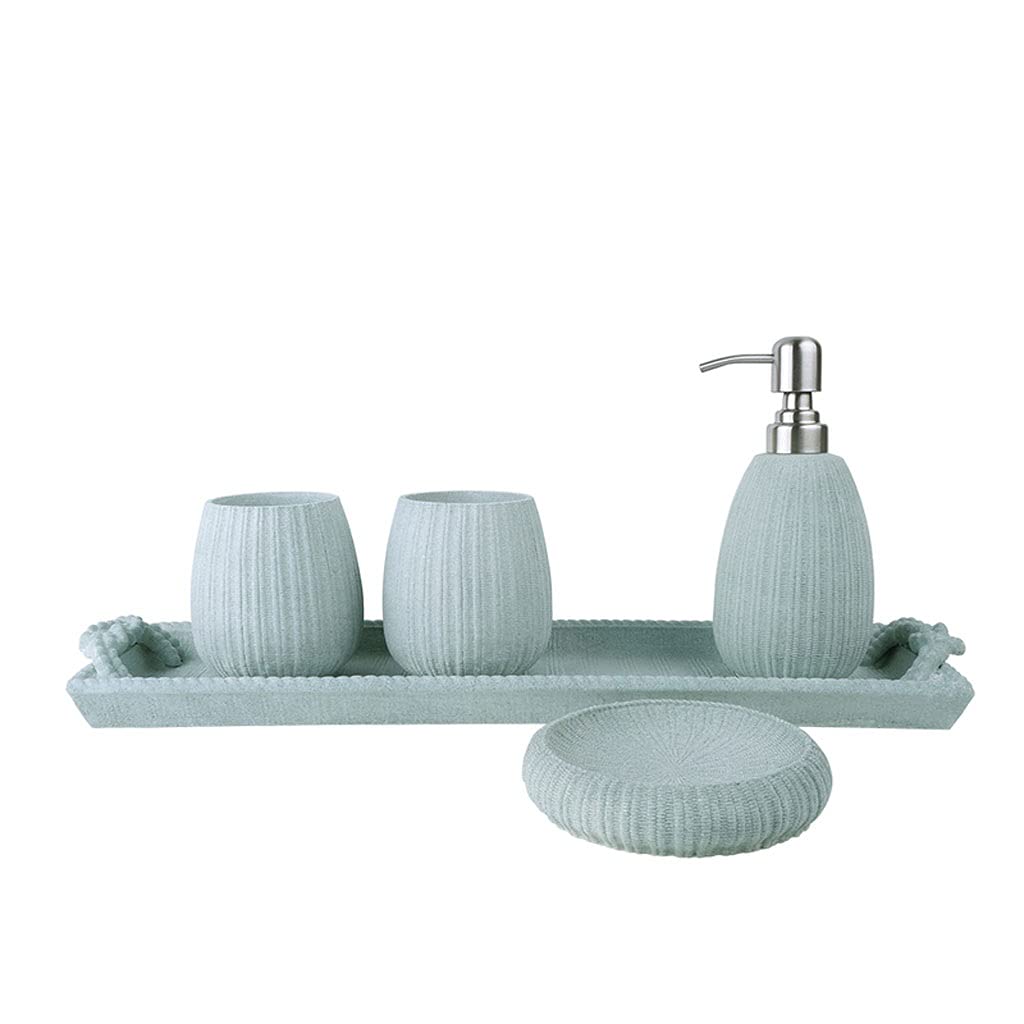 Soap Dispenser Artificial Stone Decorative Bathroom Accessories Set 5Pcs- Includes Hand Soap Dispenser Mouthwash Cup Soap Dish and Tray,Elegant Bathroom Accessories Bathroom Soap Dispenser (C b)