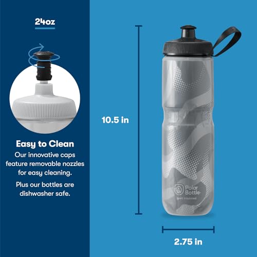 Polar Bottle Sport Insulated Water Bottle - BPA-Free, Sport & Bike Squeeze Bottle with Handle (Contender - Charcoal & Silver, 24 oz)