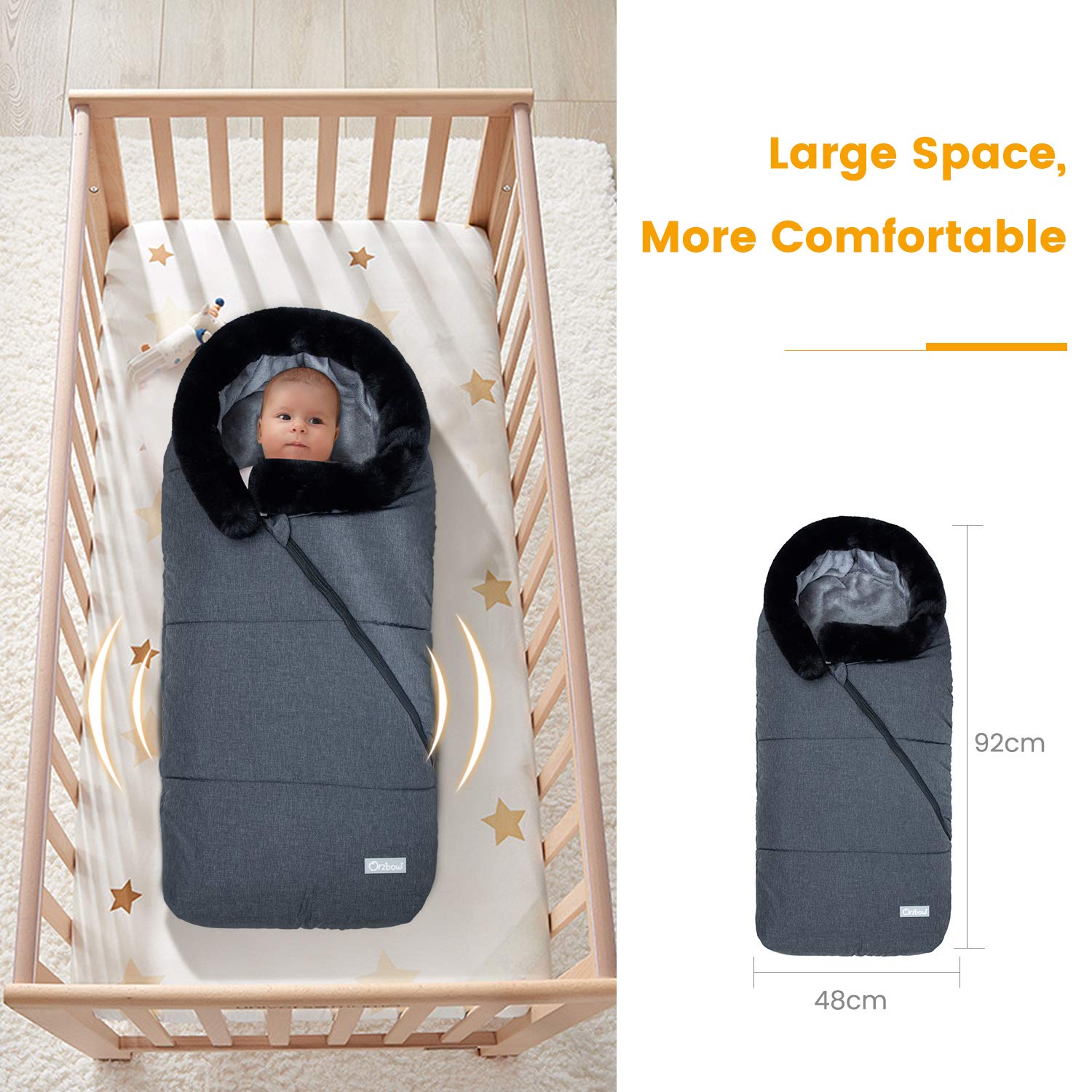 Orzbow Fur Collar Baby Stroller Sleeping Bag Newborn Sleep Sack Thicken Warm Infant Sleepsacks Keep Warm Waterproof Windproof