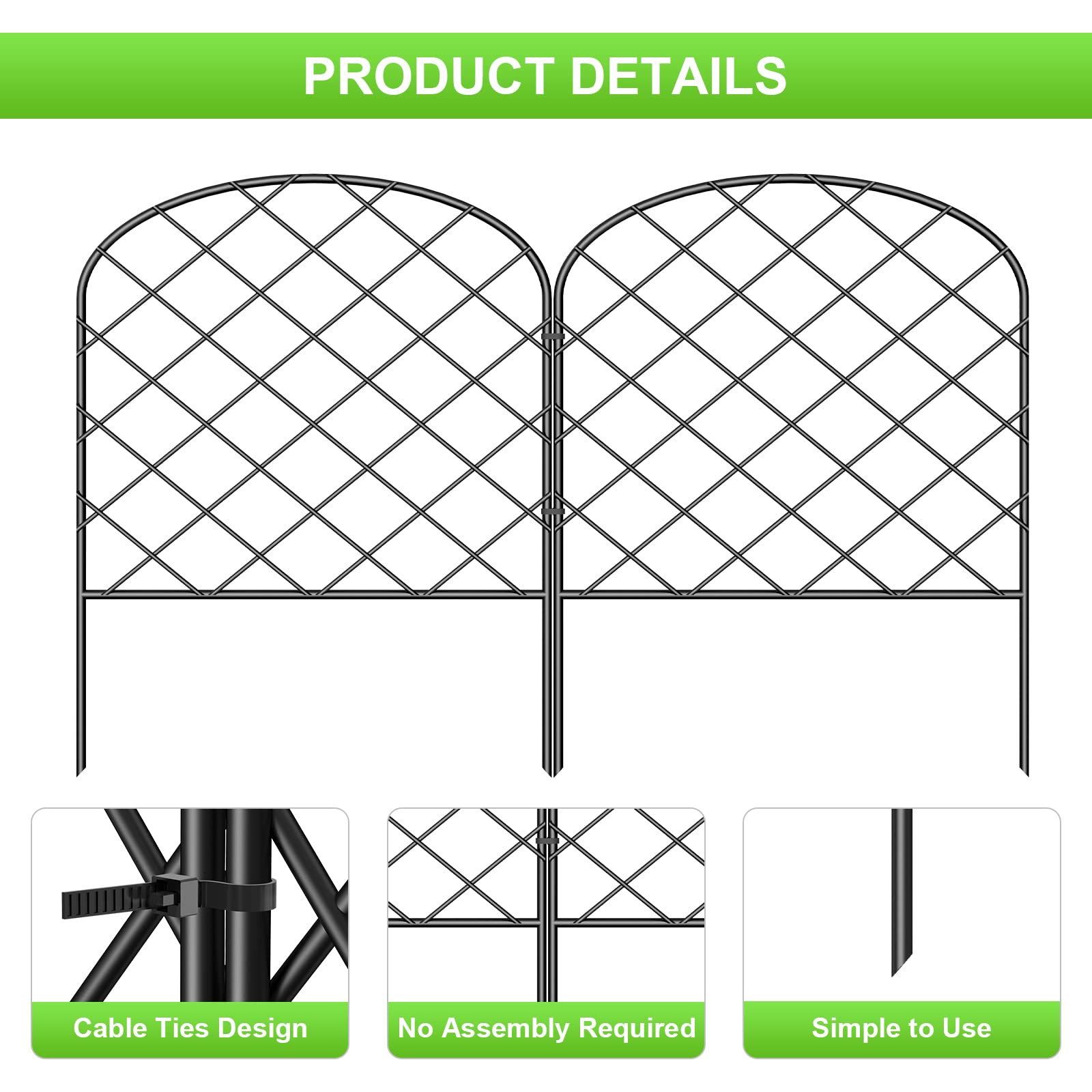 OUSHENG Free Assembly Decorative Garden Fence 10 Pack, Total 10ft(L) x 17in(H) Animal Barrier Fence Border, Rustproof Metal Wire Edge Section Edging Panel for Patio Garden Yard, Arched