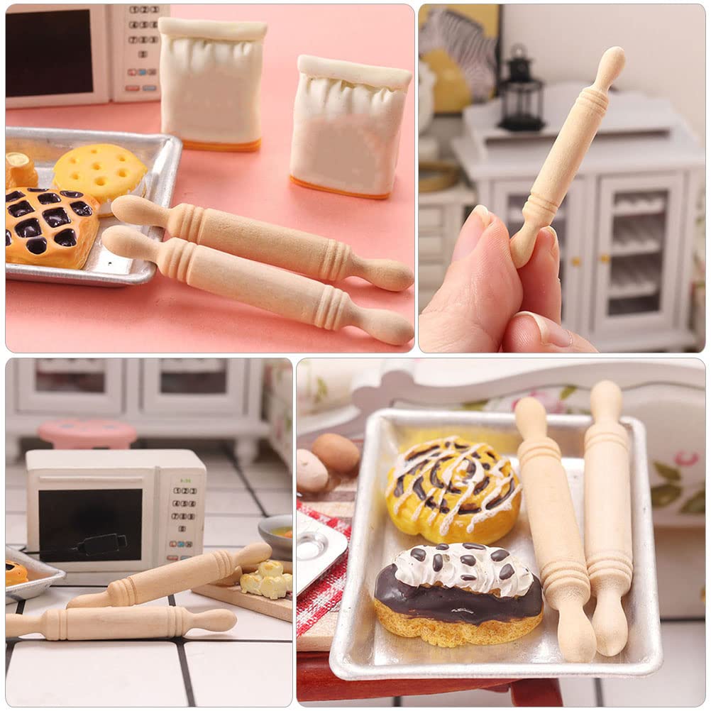 LUOZZY 15Pcs Mini Rolling Pin for Craft Wooden Rolling Pin Models Mini Rolling Sticks Simulation Kitchen Toys for Cake Baking, 2inches