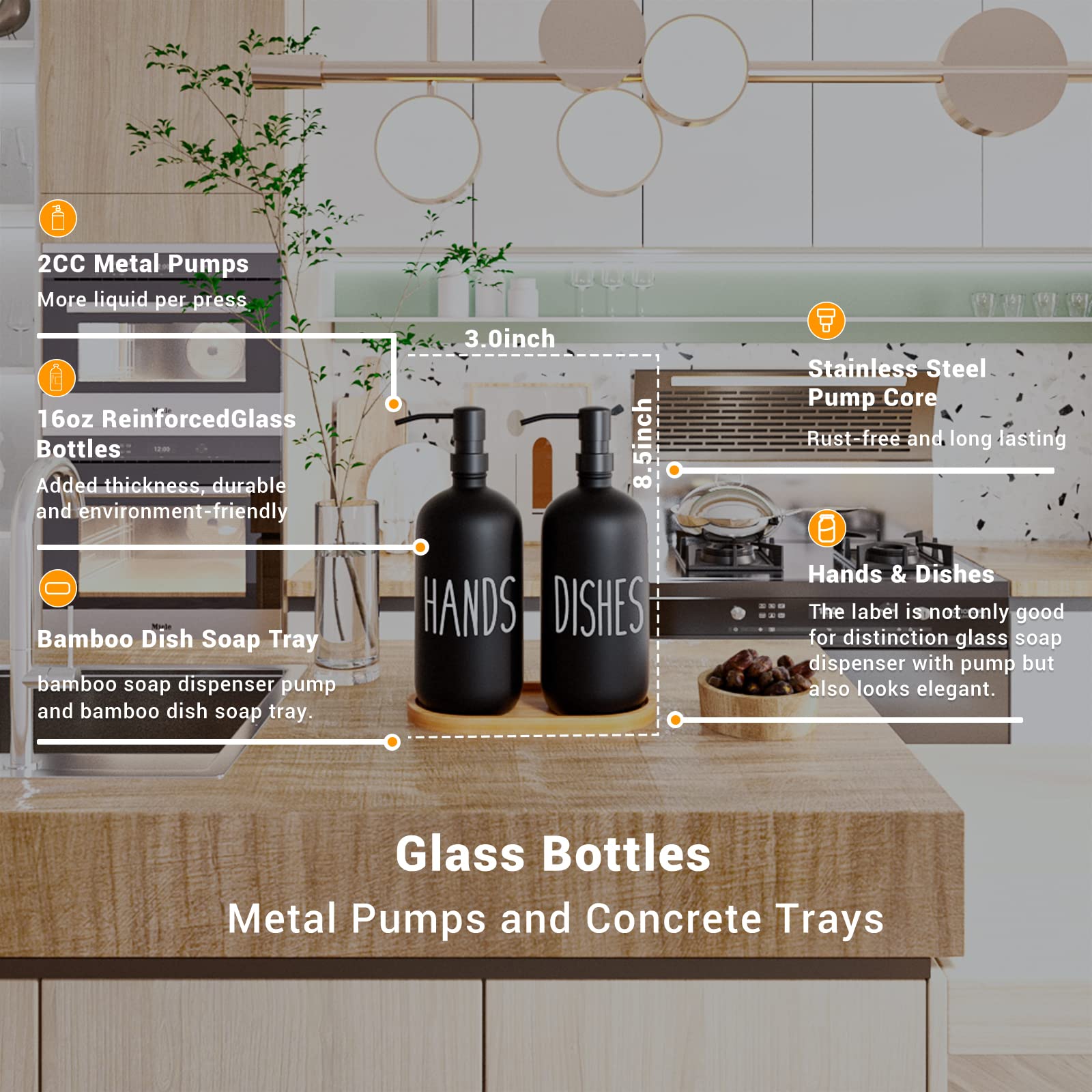 Soap Dispenser,Dish Soap Dispenser for Kitchen Sink,Glass Hand Soap Dispenser,Modern Farmhouse Decor Dish Soap Pump for Kitchen Sink, Bathroom Decorā¦