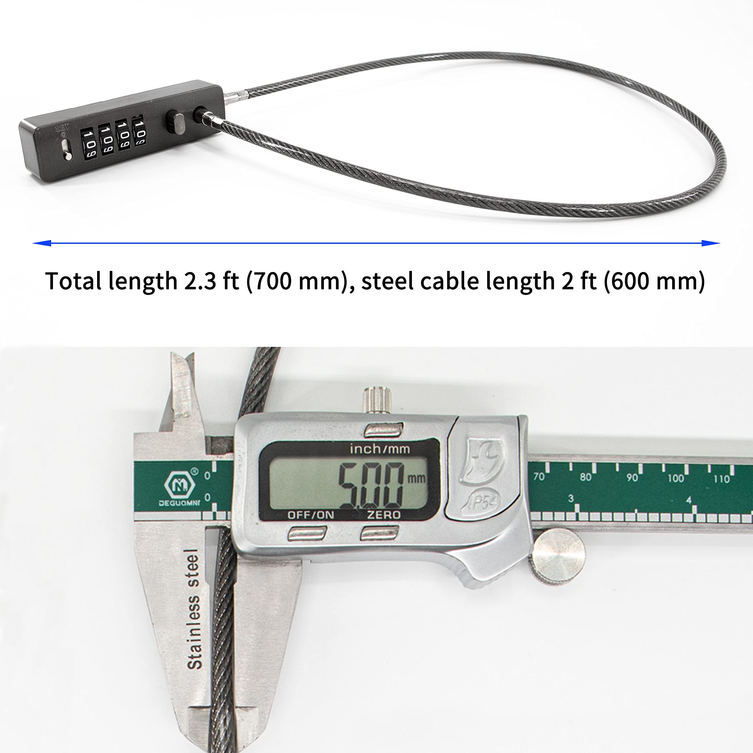 Zolunu Combination Lock Cable Security Steel Cable Luggage Lock Weatherproof with Resettable Code, Braided Steel Coated Anti-Theft Cable Lock