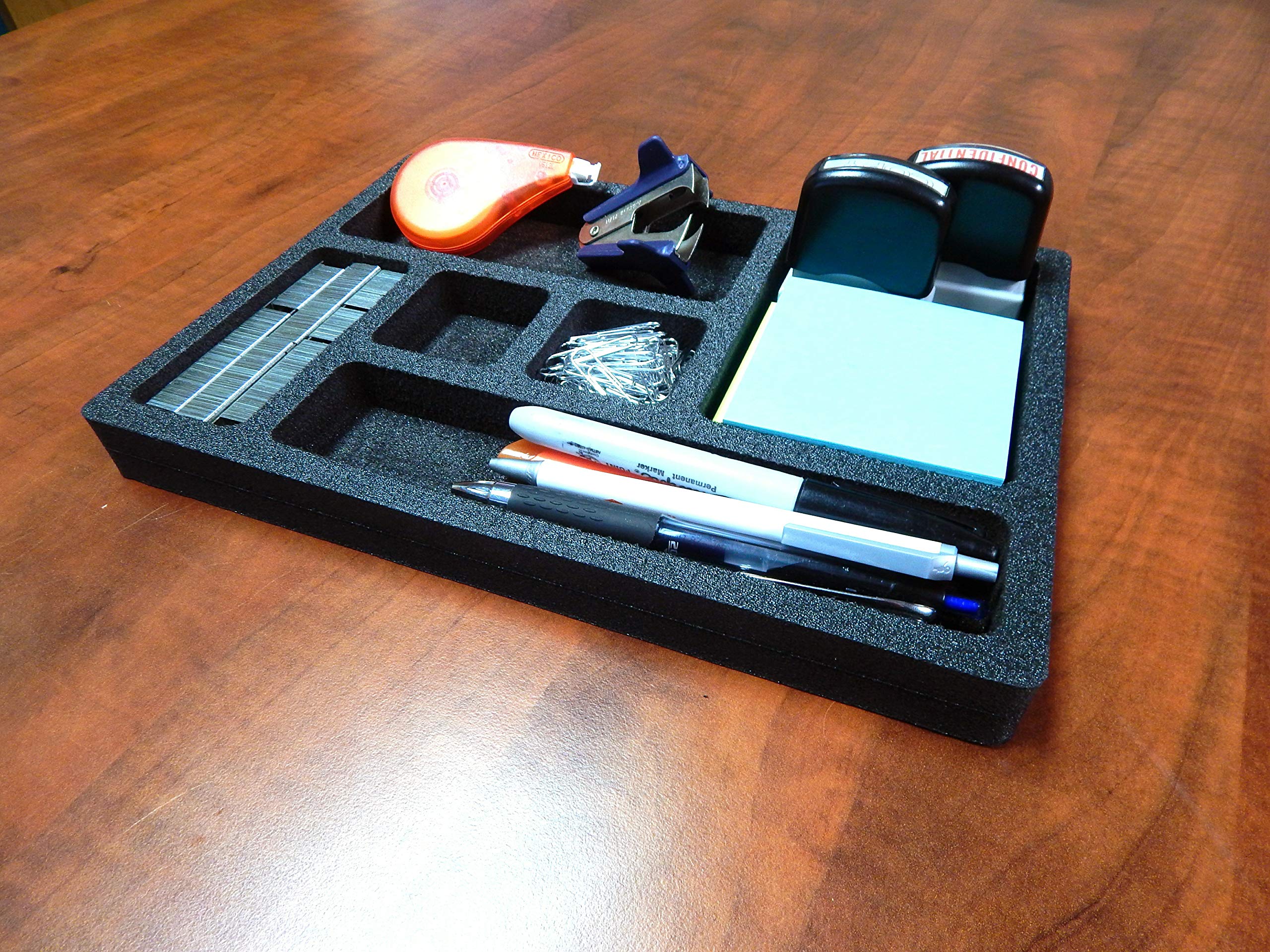 Polar Whale 2 Pack Desk Drawer Organizer Tray Insert Pen Pencil Notes Holder for Office or Home Waterproof Washable 7.5 X 10.9 X 1 Inches 6 Compartments Black Pair Set