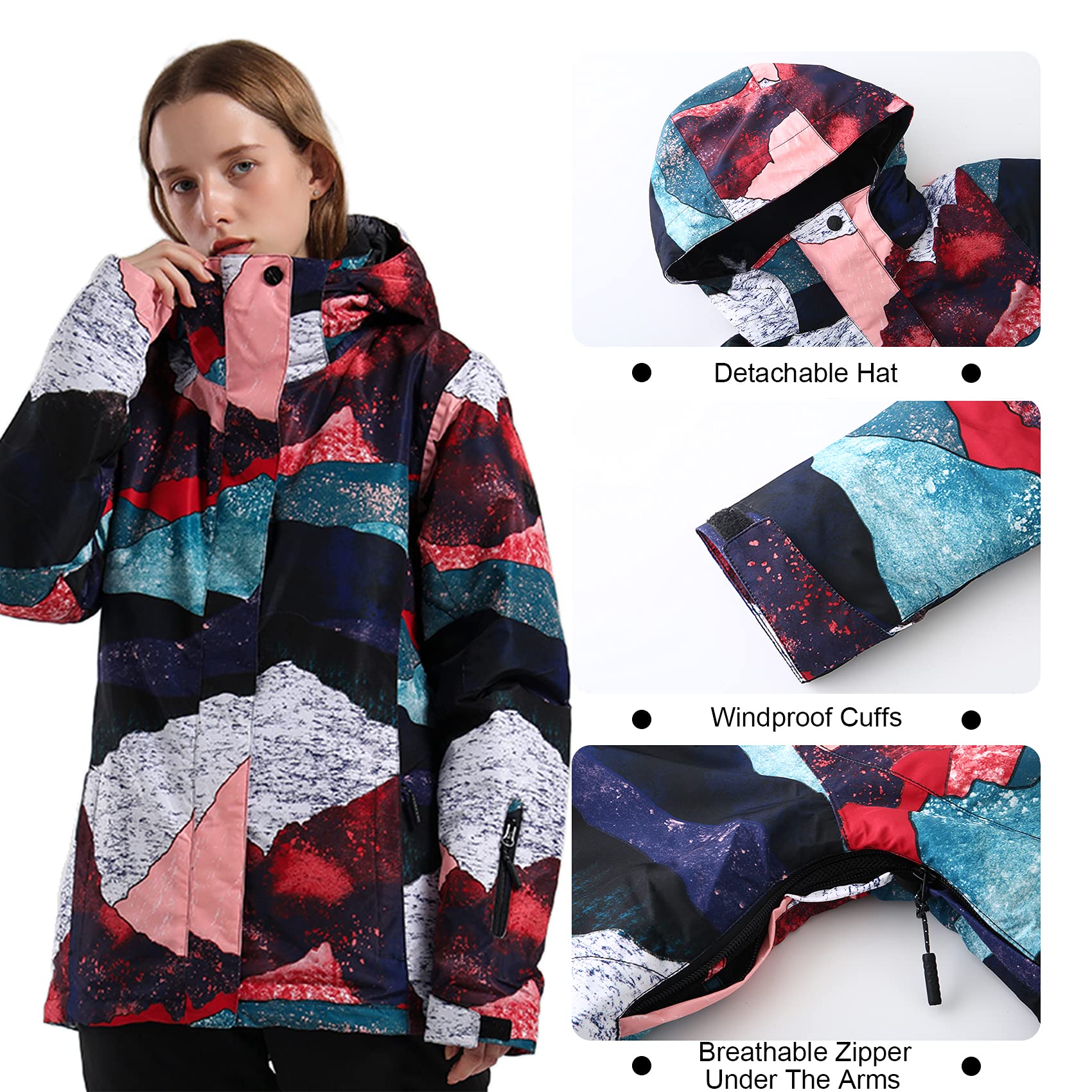SMN Womens Ski Jackets and Pants Women Snow Jackets and Pants Waterproof Windproof, 705, Medium